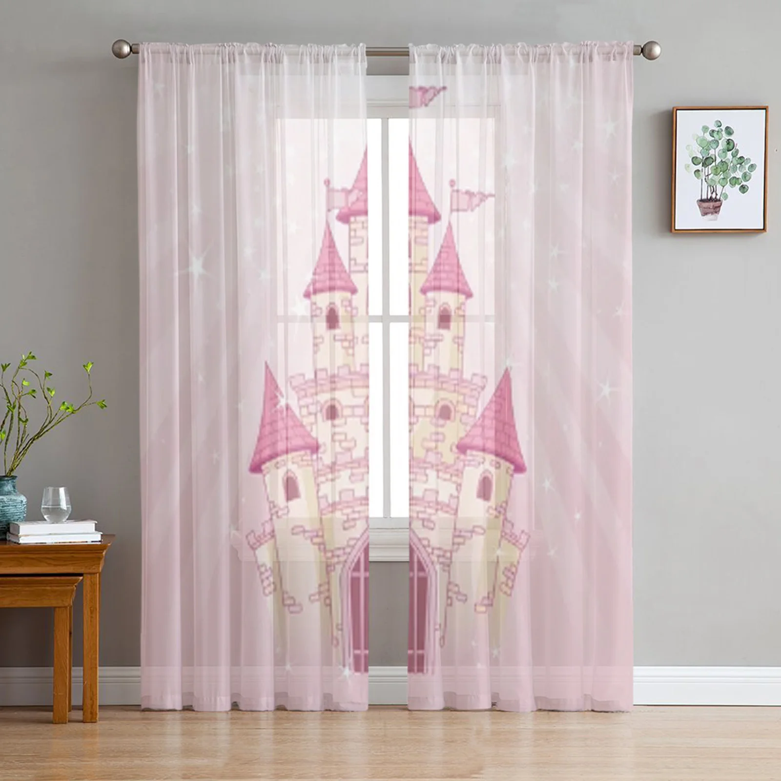Fairy Tale Princess Pink Castle Radial Tulle Curtain for Bedroom Window ...