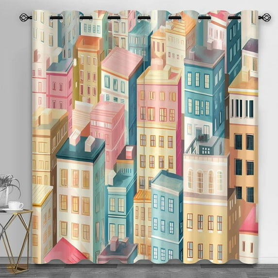 Fairy Tale Town Blackout Curtains Colorful Geometry Print Curtain, Cube ...