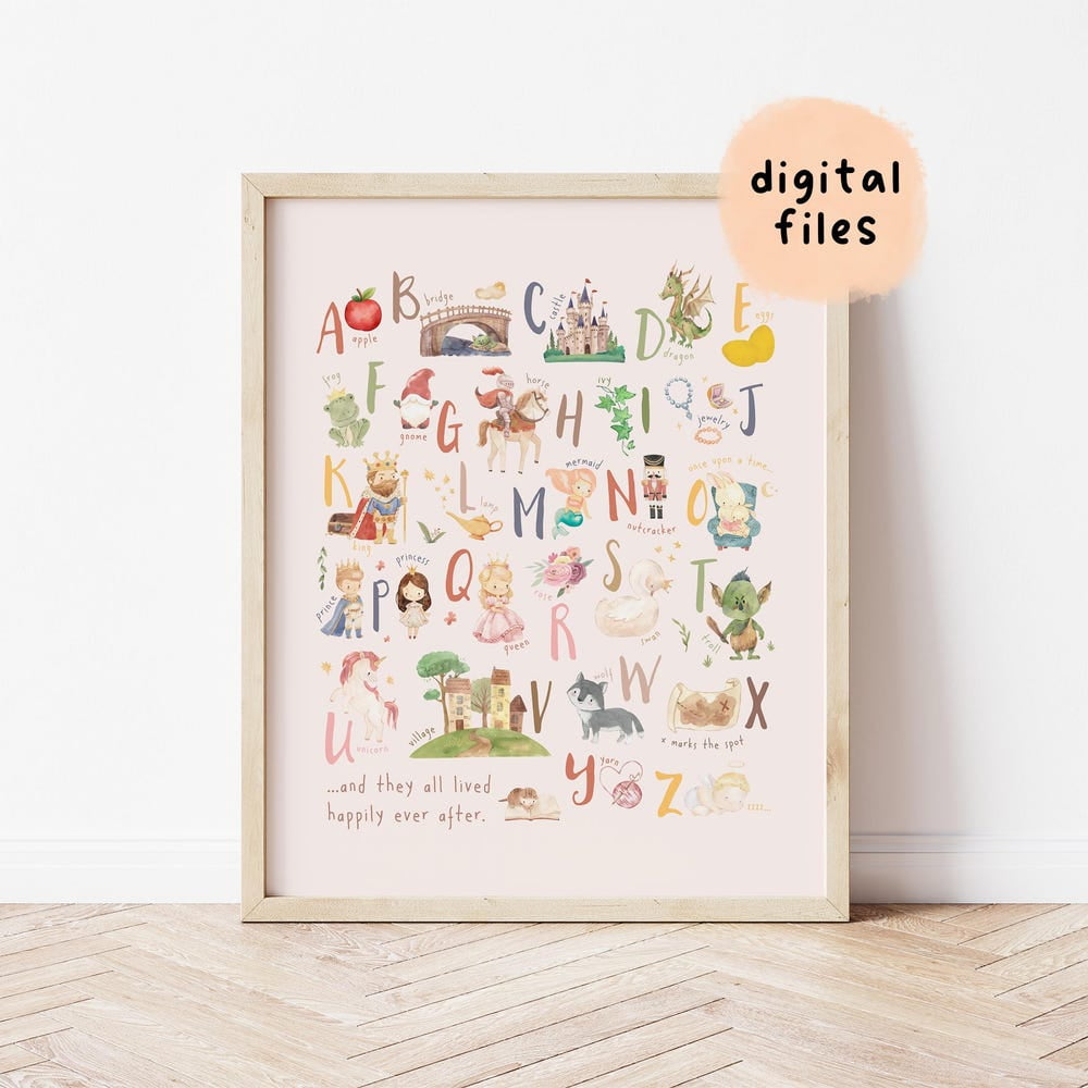 Fairy Tales Alphabets Educational Poster, Pastel Watercolor Abc ...