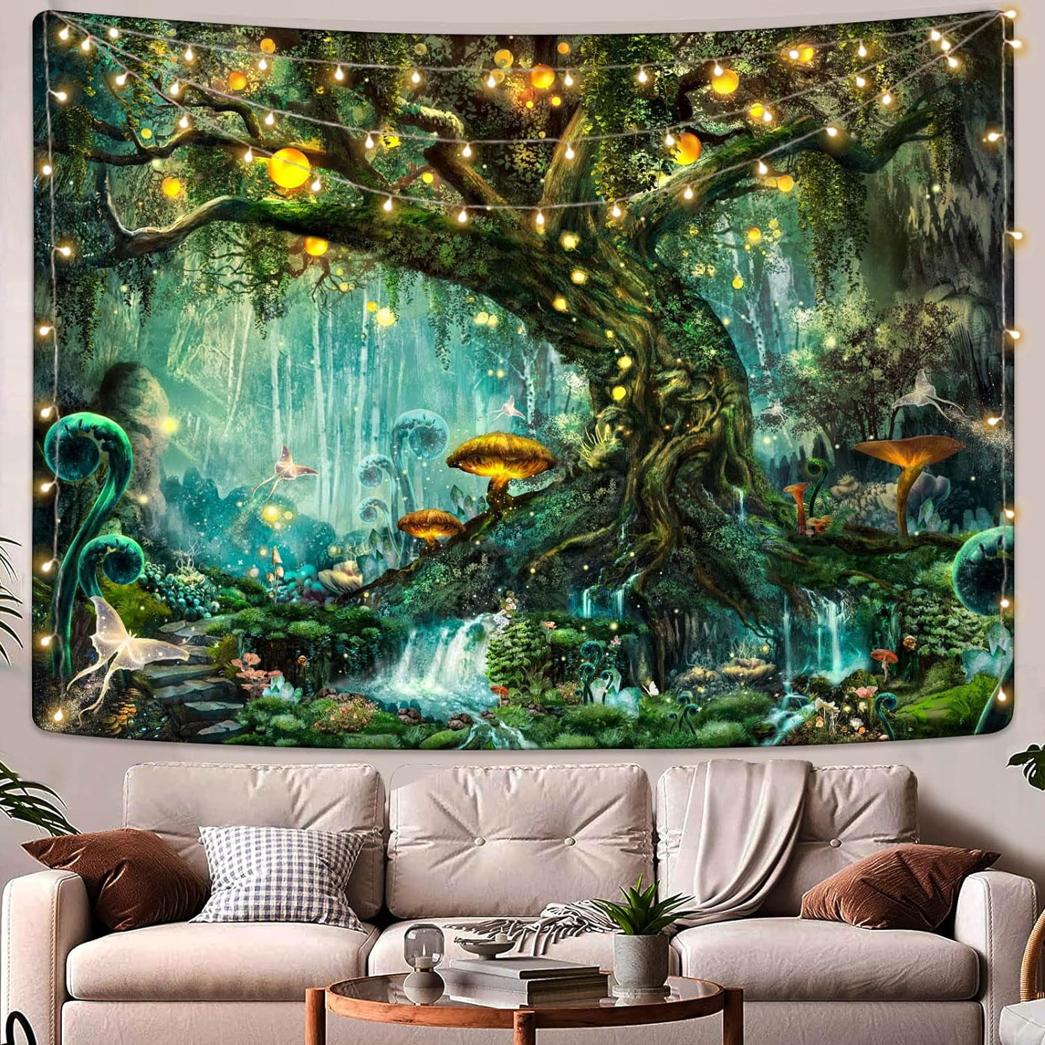 Fairy Tales Magical Forest Tapestry, Nature Tree of Life with Elves ...