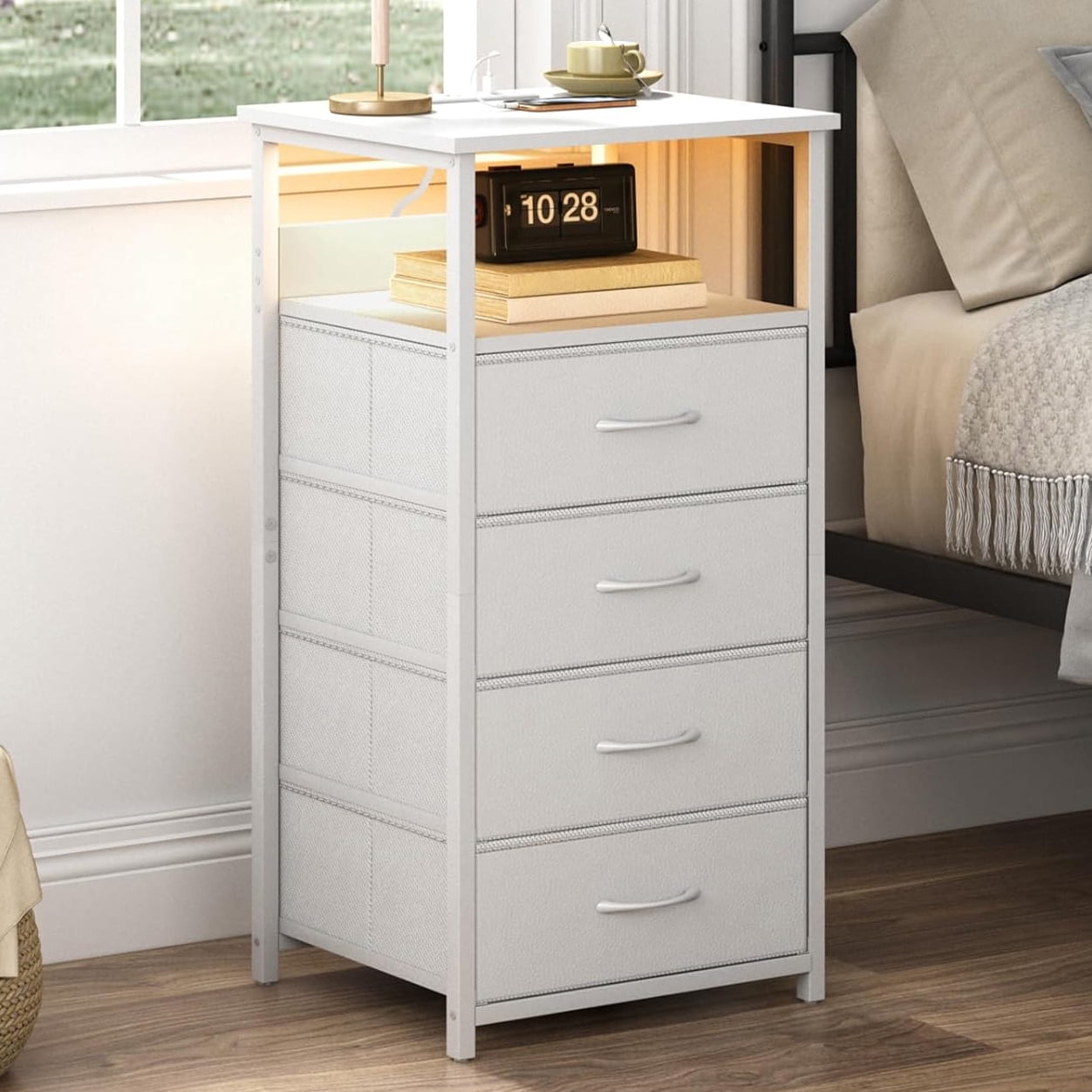 Fairy Tall Nightstand with Charging Station, Night Stand with U-S-B ...