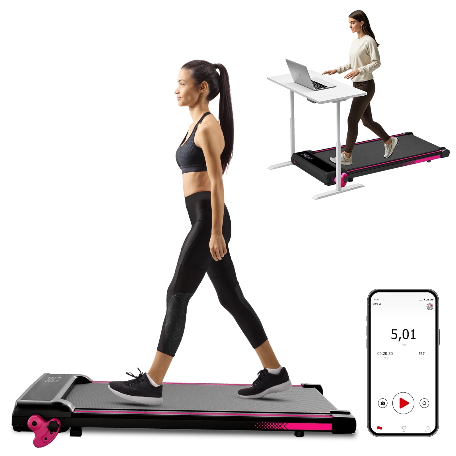 Fairy Walking Pad Treadmill with Incline and Lights, 3 in 1 Portable ...