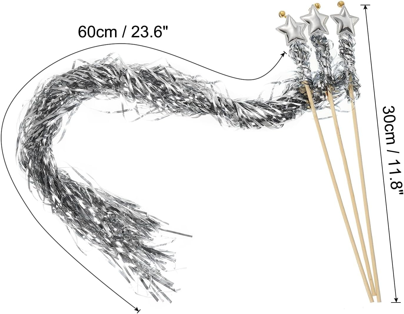 Fairy Wands, 24 Pack Shiny Streamers With Bells Metallic Foil Stick For ...