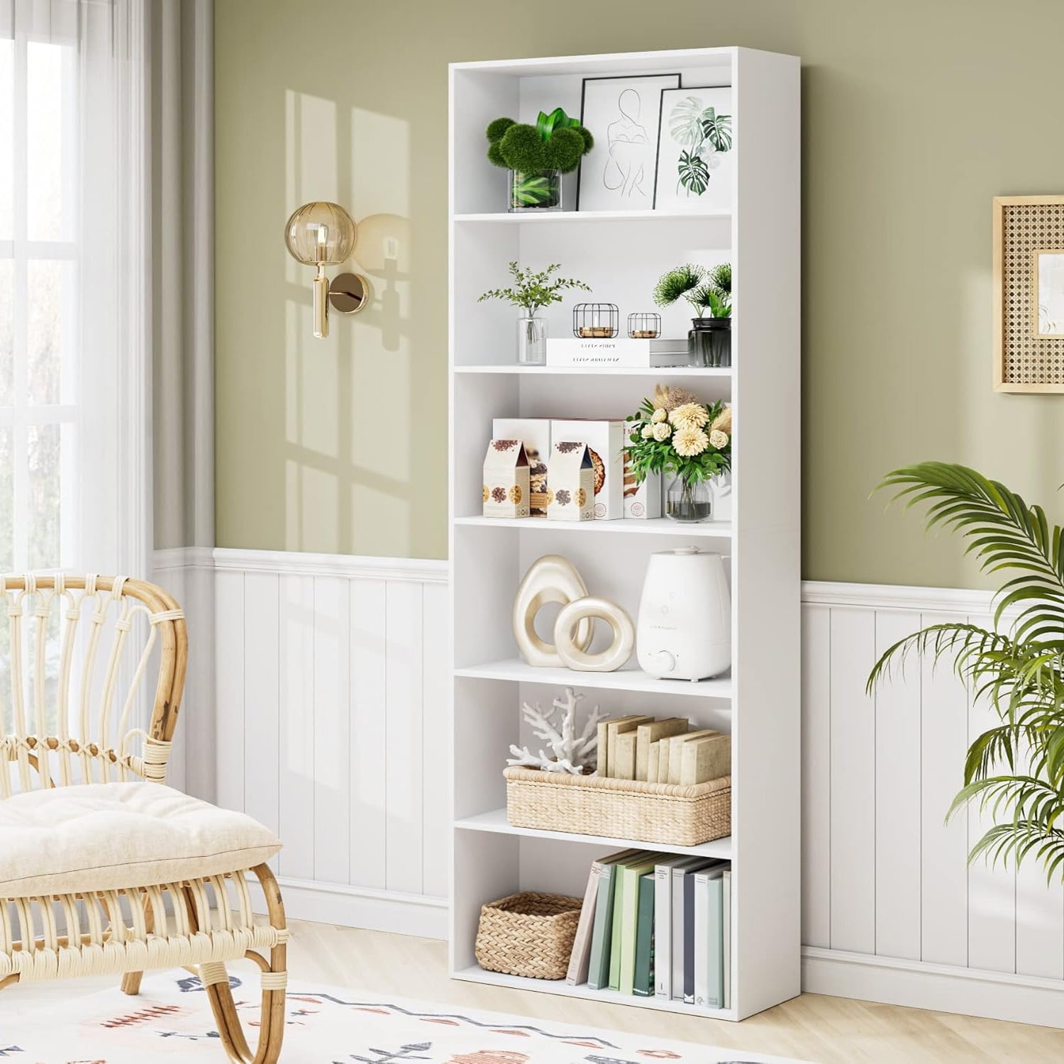 Fairy White Bookshelves and Bookcases Floor Standing 6 Tiers Display ...