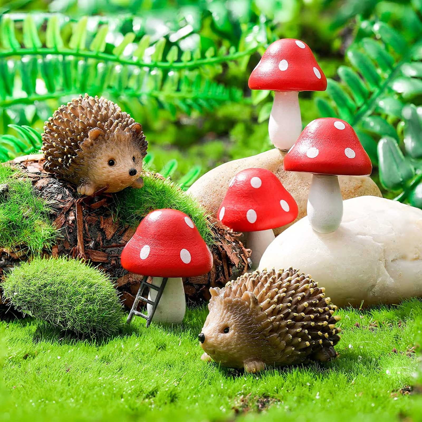 Fairy Wild Garden Accessories Resin Hedgehogs And Wood Miniature Garden ...