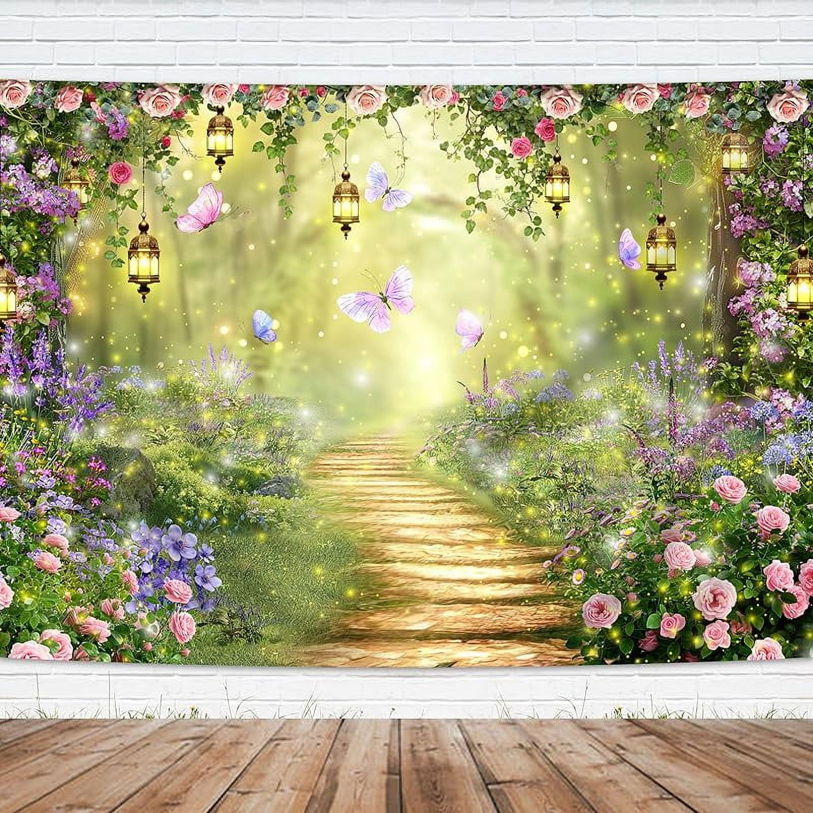 Fairy Wonderland Tale Backdrop Greenery Enchanted Woodland Garden Pink ...