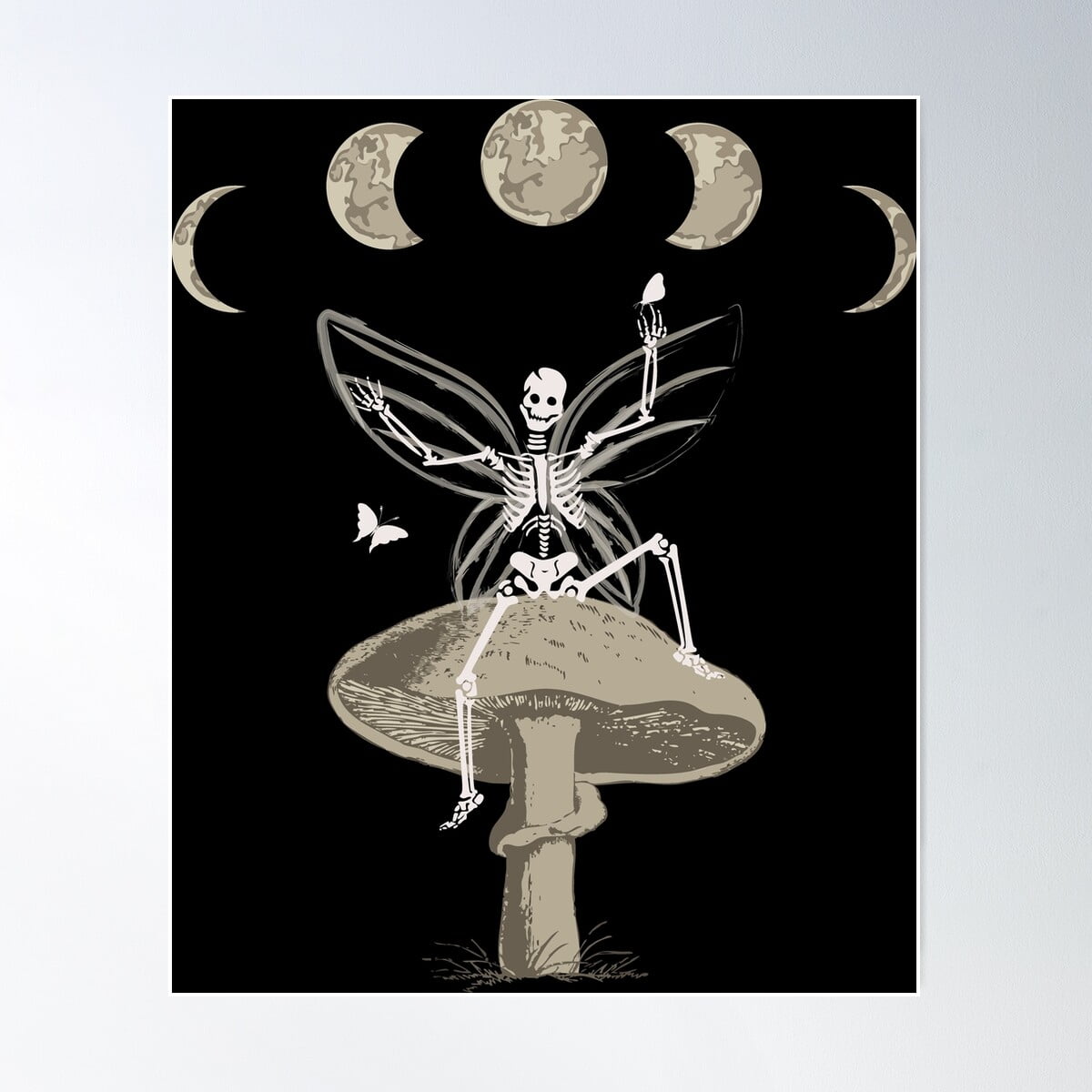 Fairycore Aesthetic Skeleton On Mushroom Poster Wall Art, Modern Wall ...