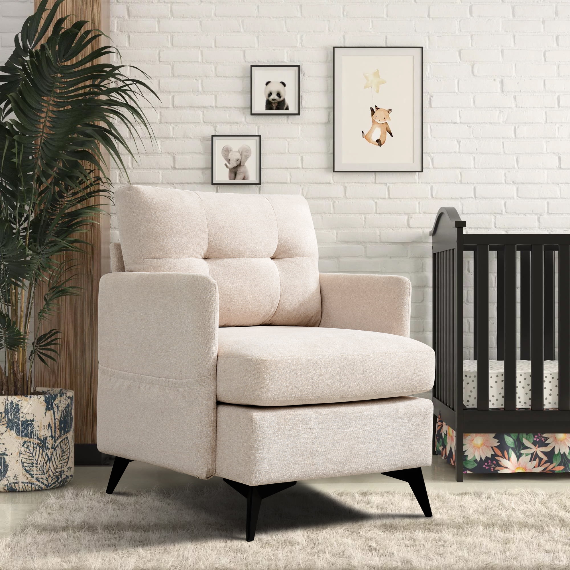 Fairyland Linen Fabric Accent Chairs, Mid Century Armchair for Small ...