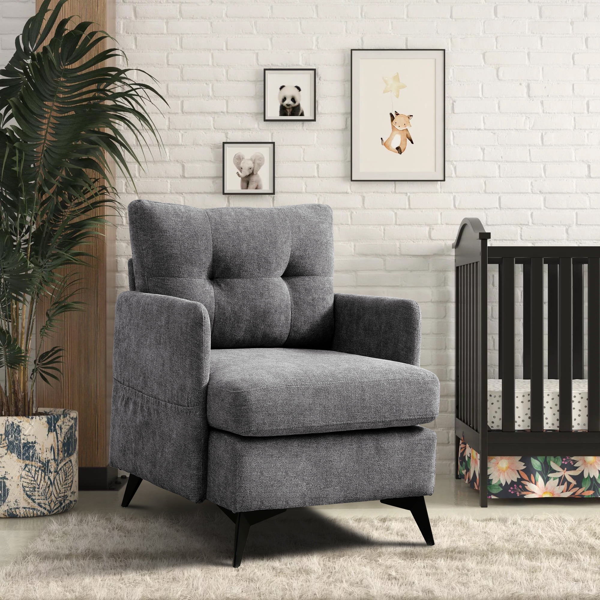 Fairyland Linen Fabric Accent Chairs, Mid Century Armchair for Small ...