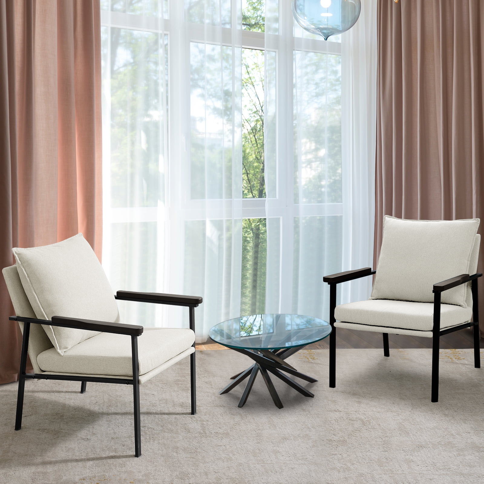 Fairyland Linen Fabric Modern Accent Chair with Metal Frame ...