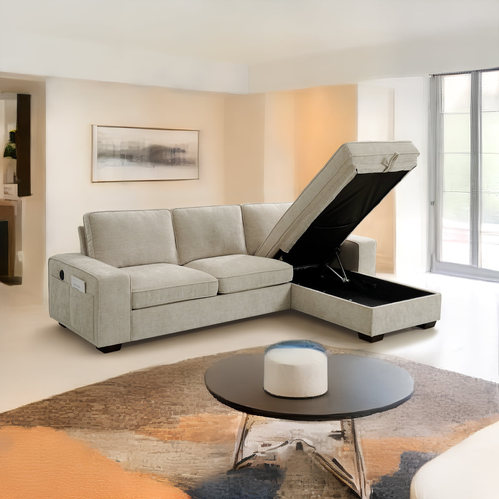 Fairyland Modern Sectional Sofa Bed with Storage and Pockets, Small L ...