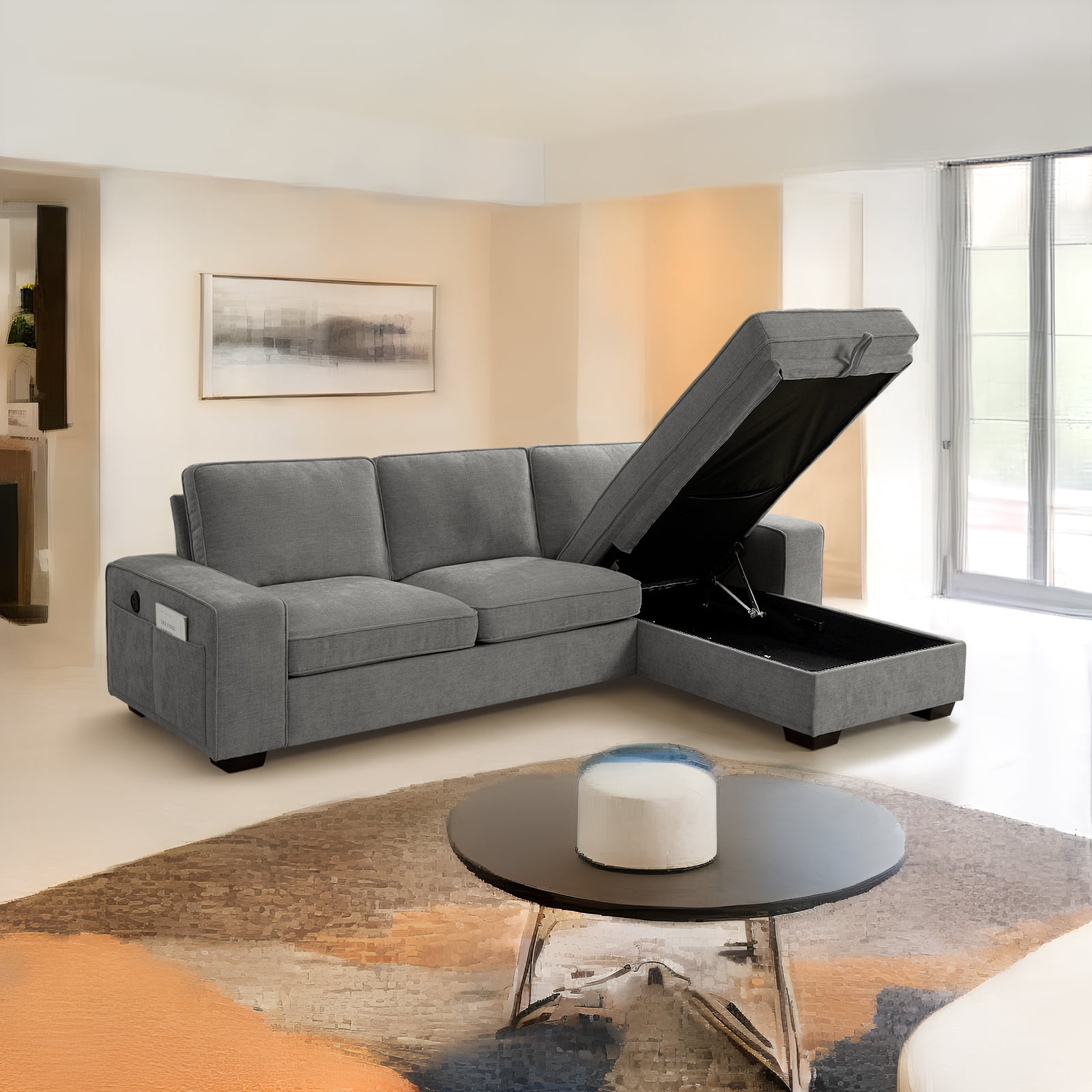 Fairyland Modern Sectional Sofa Bed with Storage and Pockets, Small L ...