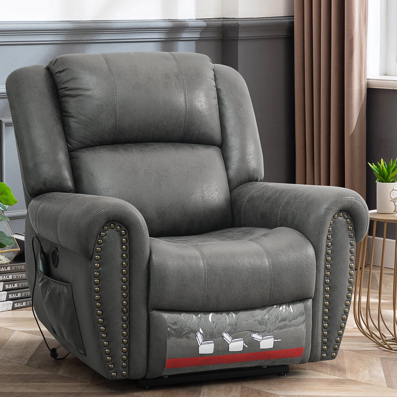 Fairyland Recliner Chair with Dual Motors, Decorative Rivets, Massage ...