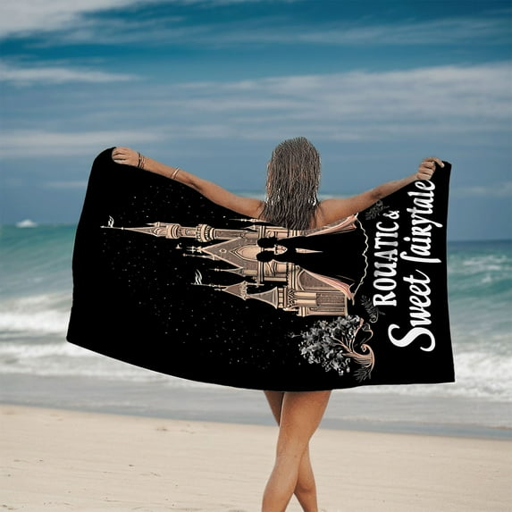 Fairytale Castle Beach Towel - Elegant Gown Silhouettes & Floral Design ...