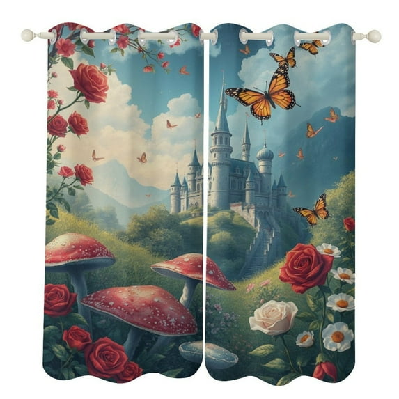 Fairytale Castle Garden Window Curtains Drapes Bedroom Living Room ...