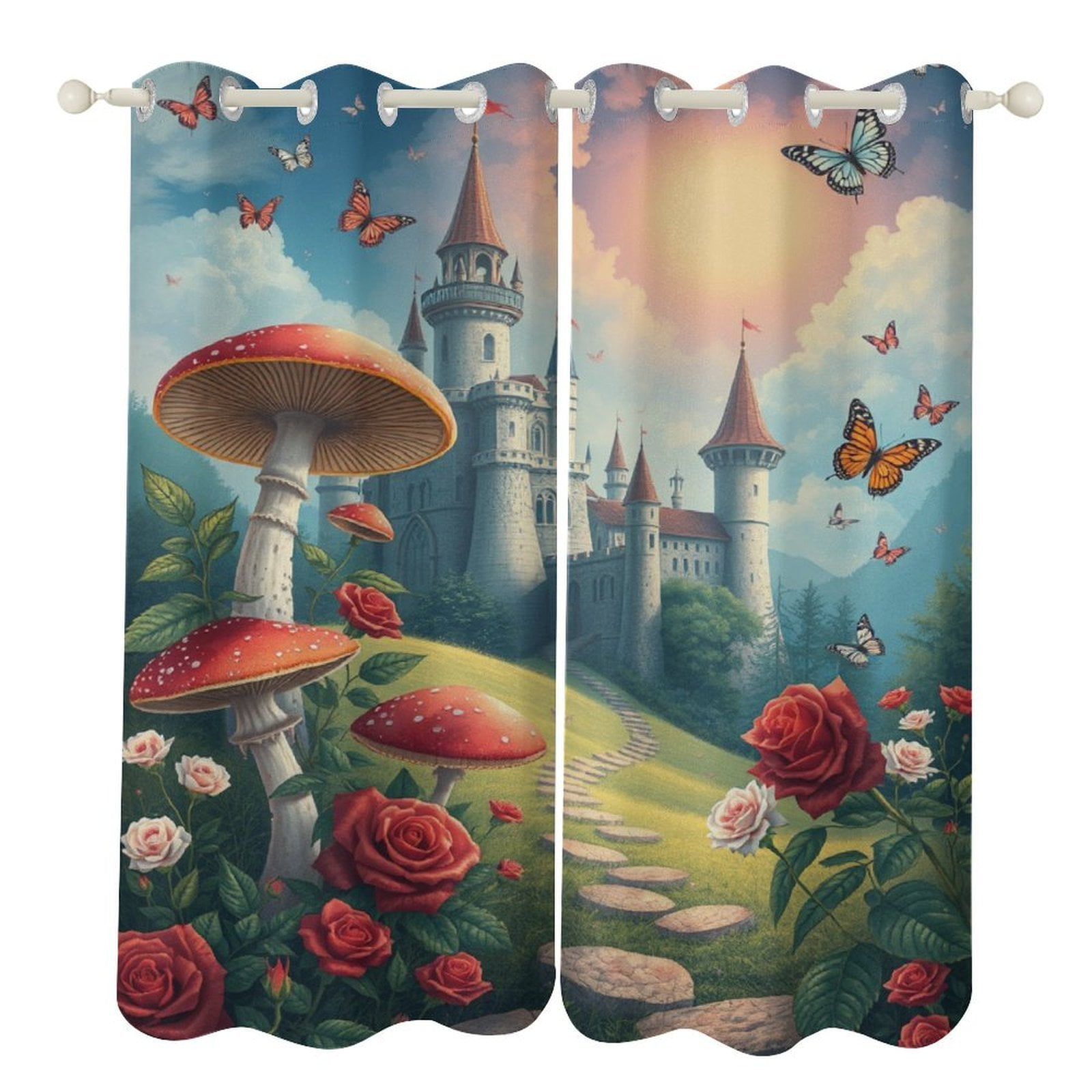 Fairytale Castle Mushrooms Curtains Outdoor Decor Curtain Panels With ...