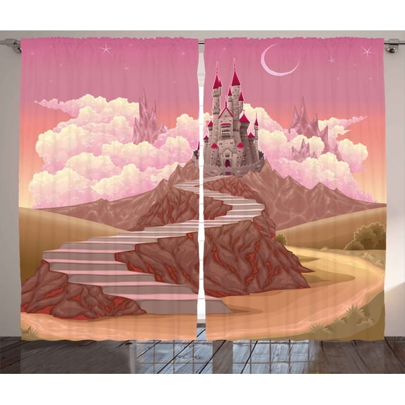 Ambesonne Tale Curtains 2 Panel Set, Hill Sunset Castle, 108" x 108 ...