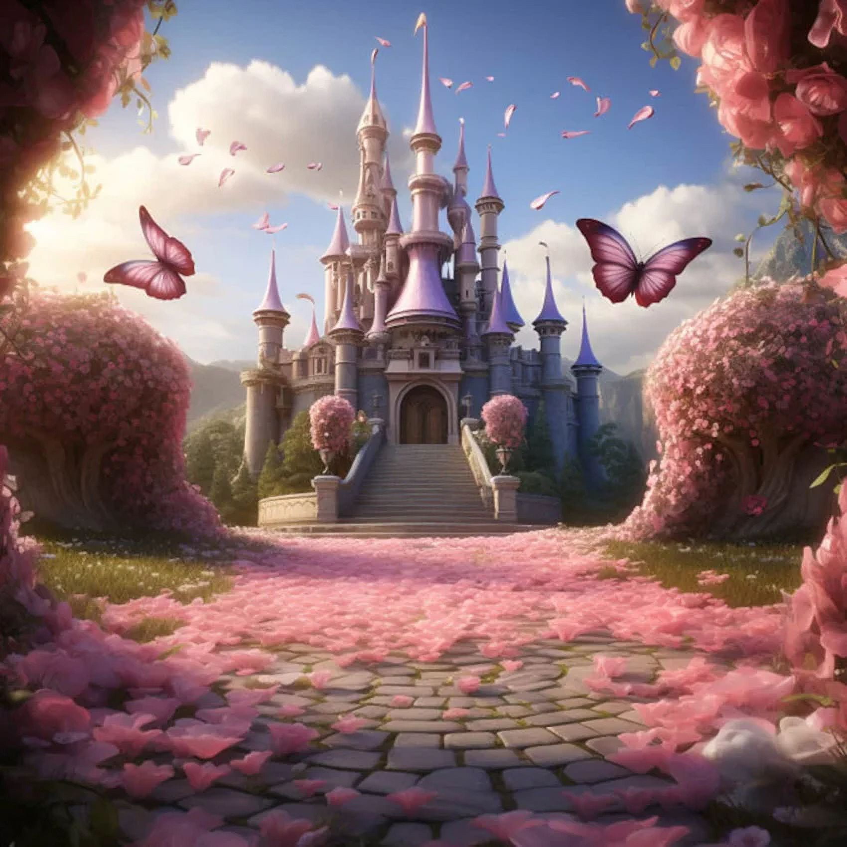 Fairytale Forest Castle Balloon Floral Child Birthday Party Portrait r ...