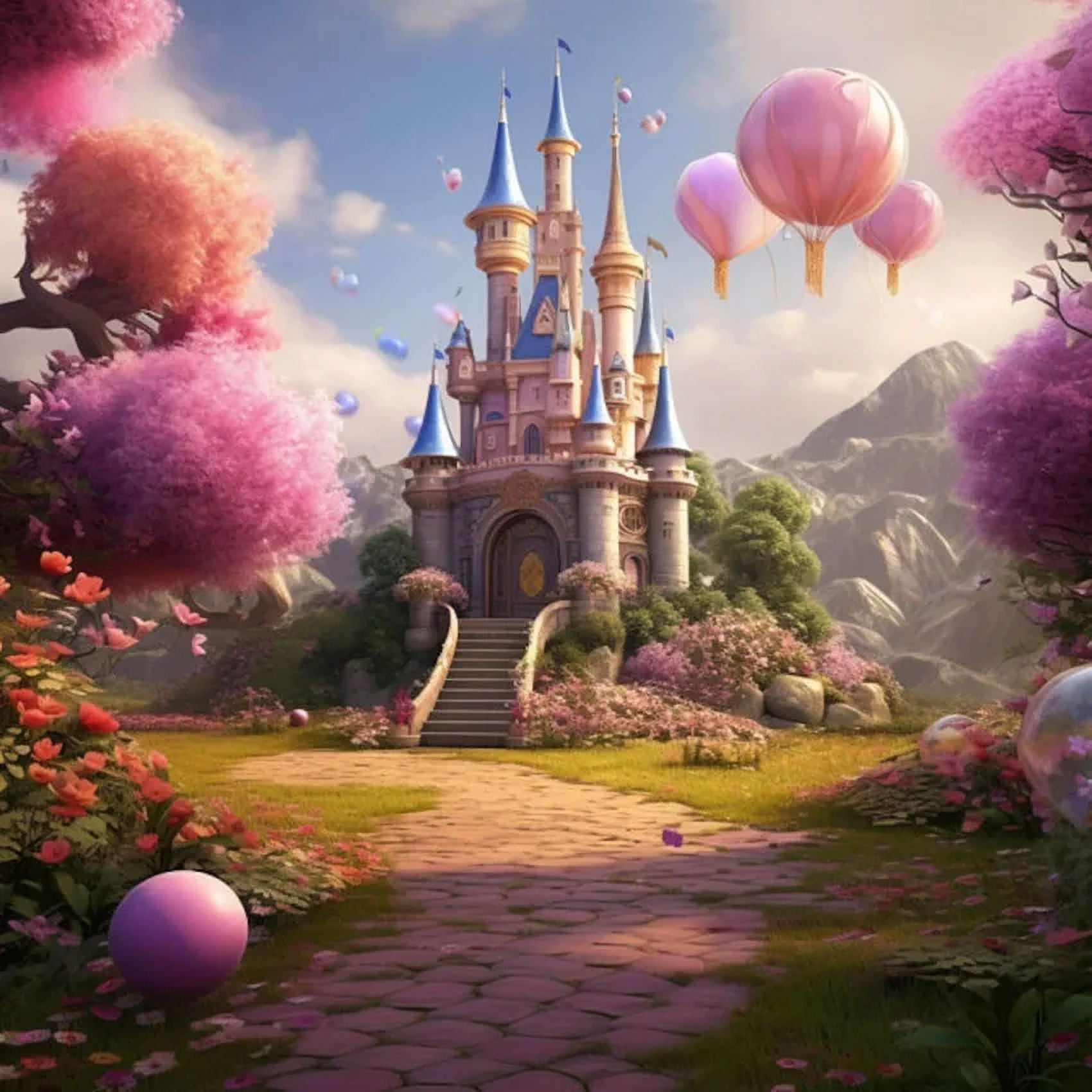 Fairytale Forest Castle Balloon Floral Child Birthday Party Portrait r ...