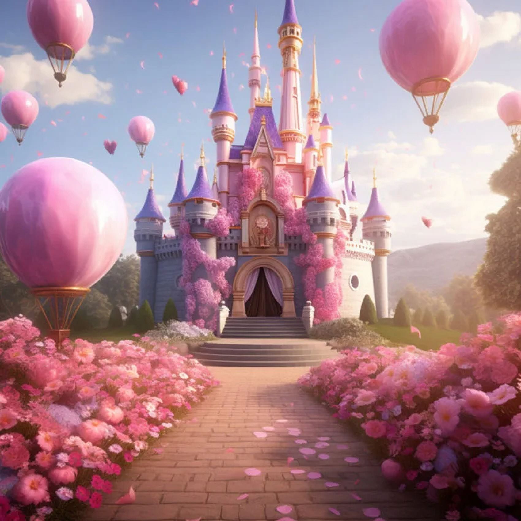 Fairytale Forest Castle Balloon Floral Child Birthday Party Portrait r ...