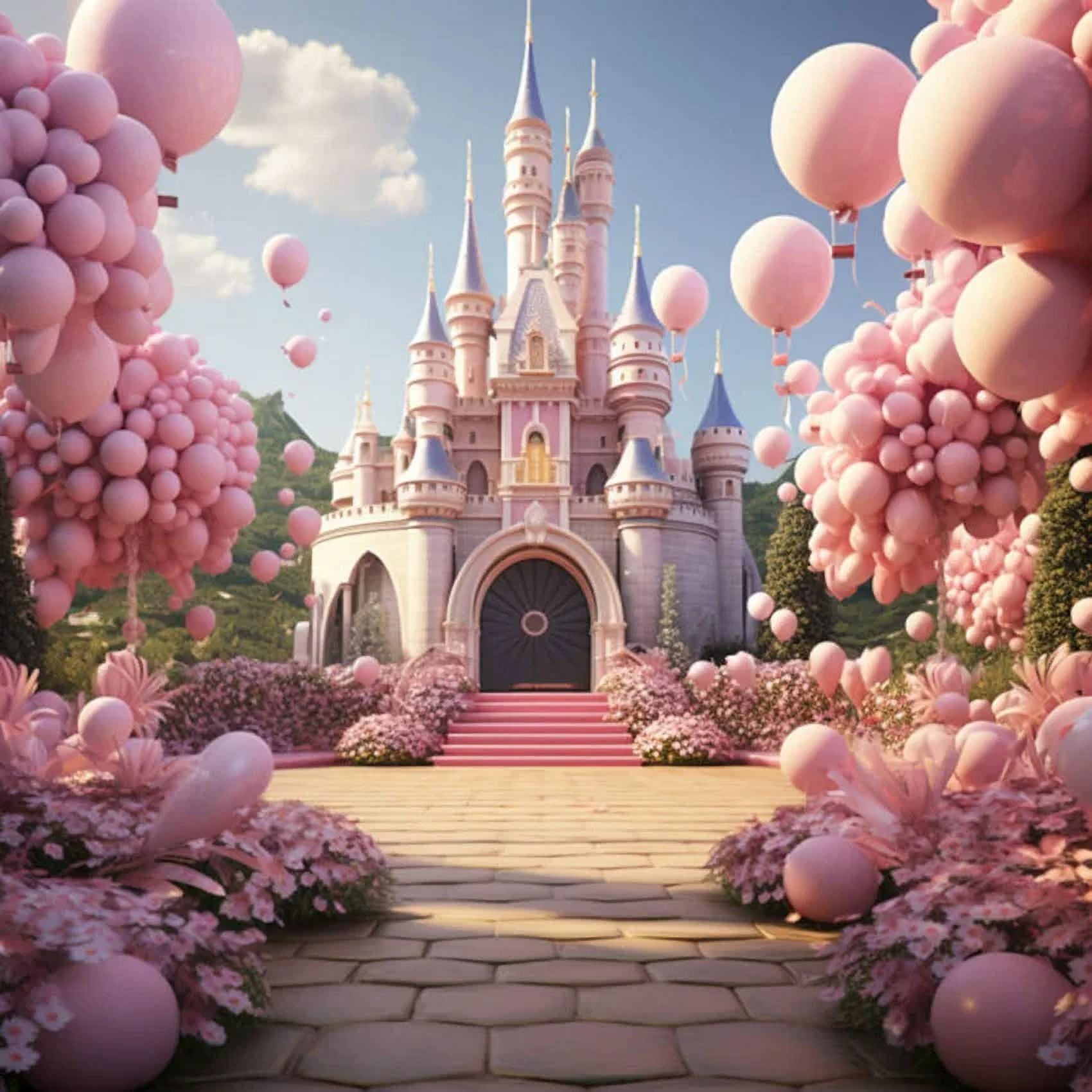 Fairytale Forest Castle Balloon Floral Child Birthday Party Portrait r ...