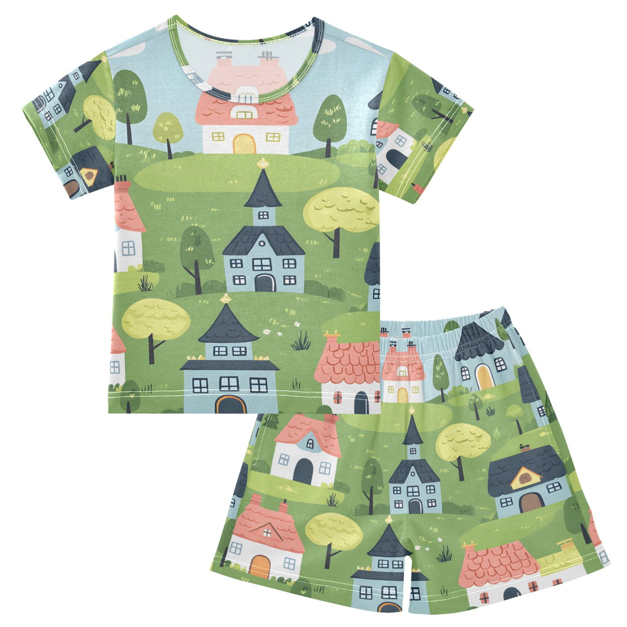 Fairytale House Scene Summer Pajama Set Soft Cotton Short Sleeve ...