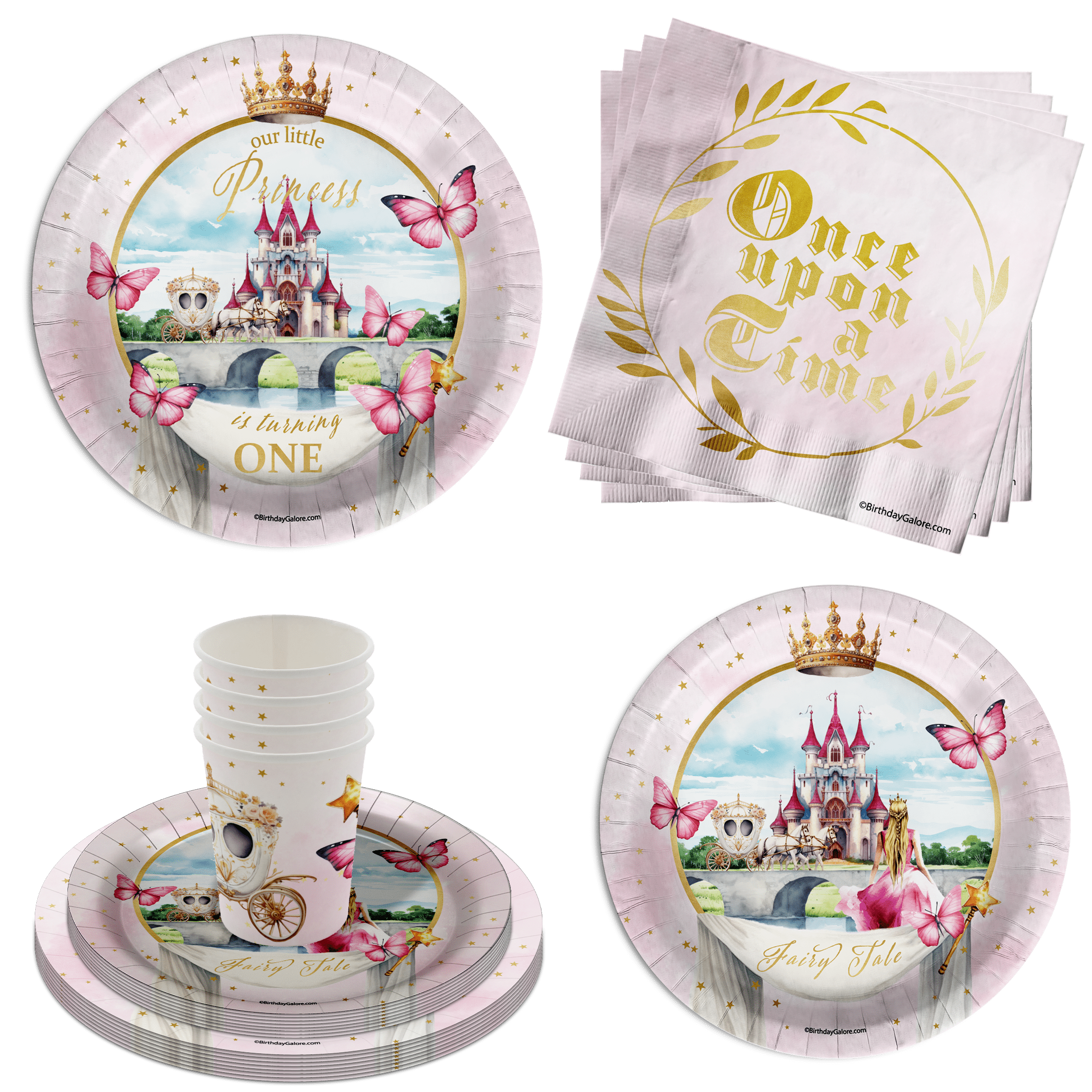 Fairytale Princess 1st Birthday Party Supplies 64 Piece Tableware Set ...
