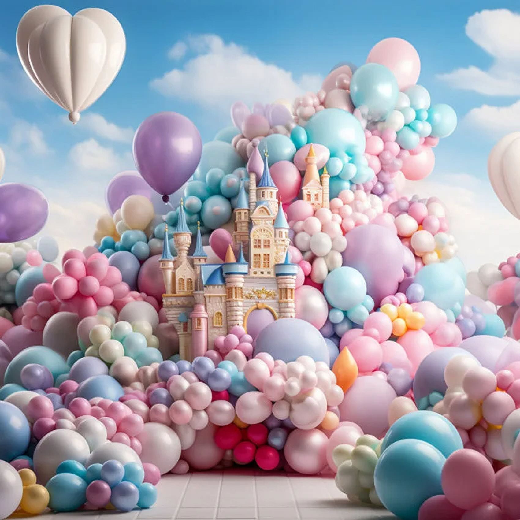 Fairytales Castle Balloons Children Birthday Party Portrait r Backdrop ...