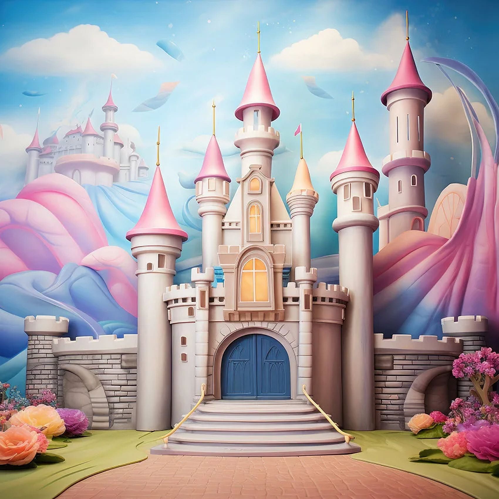 Fairytales Castle Balloons Children Birthday Party Portrait r Backdrop ...
