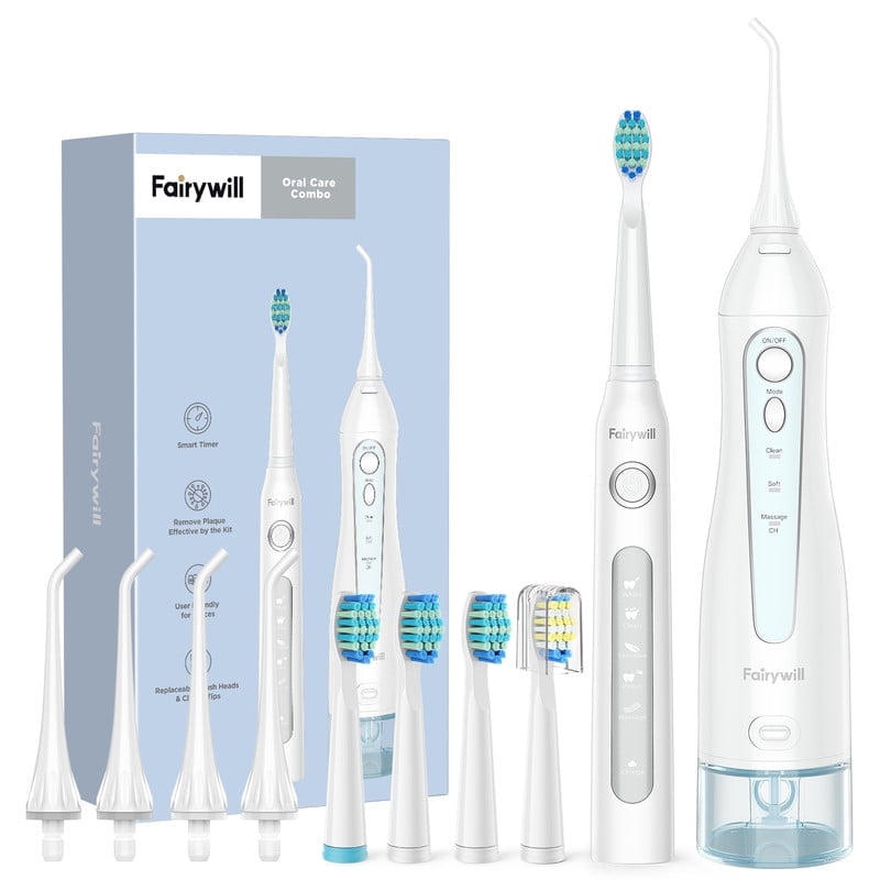 Fairywill Electric Toothbrush Water Flosser Combo, 5 Modes 4 Brush ...