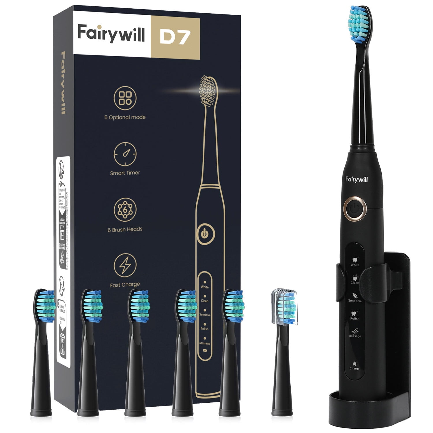 Fairywill Sonic Electric Toothbrush, Rechargeable Toothbrushes Power ...
