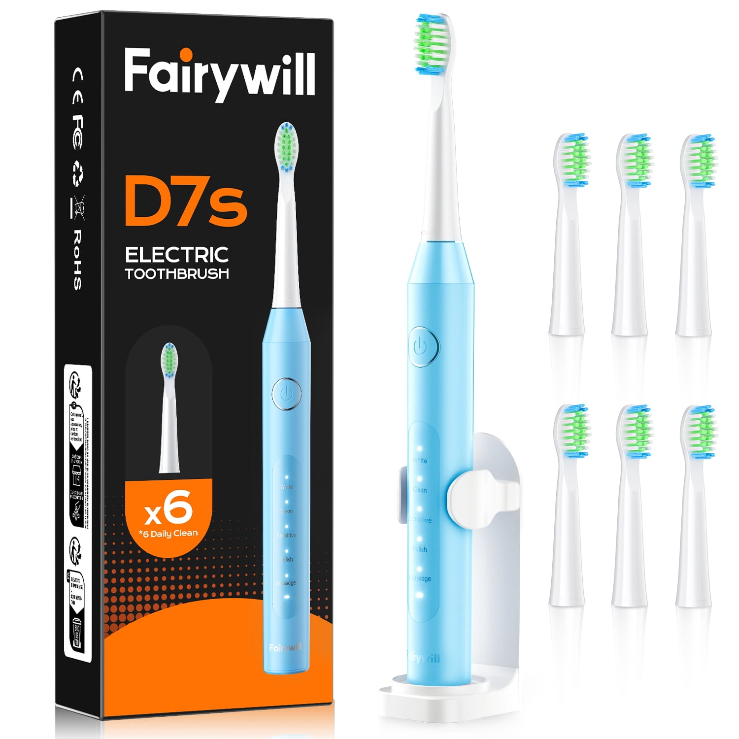 Fairywill Sonic Toothbrush, USB Rechargeable, 5 Modes, Smart Timer ...