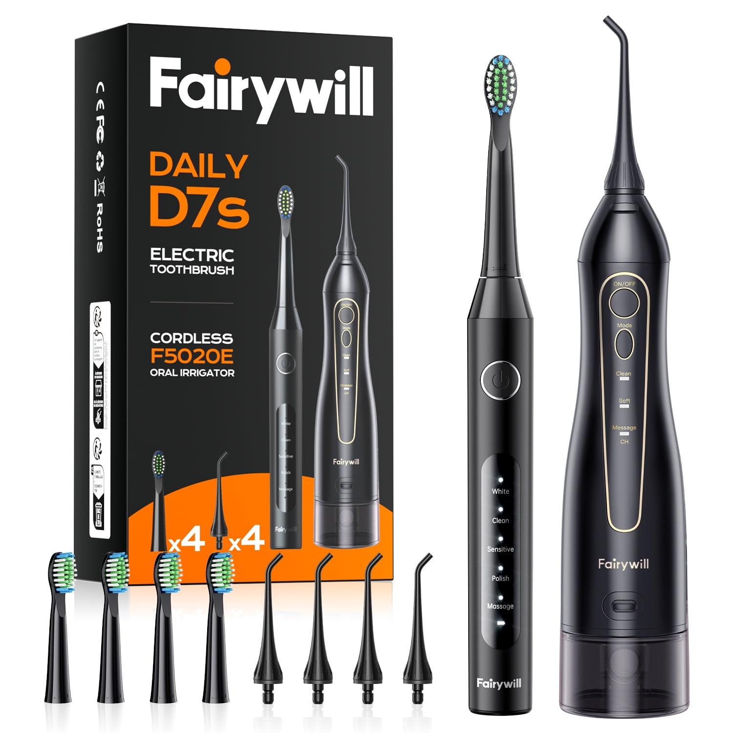 Fairywill Electric Toothbrush and Water Flosser Combo, 5 Modes, 300ML ...