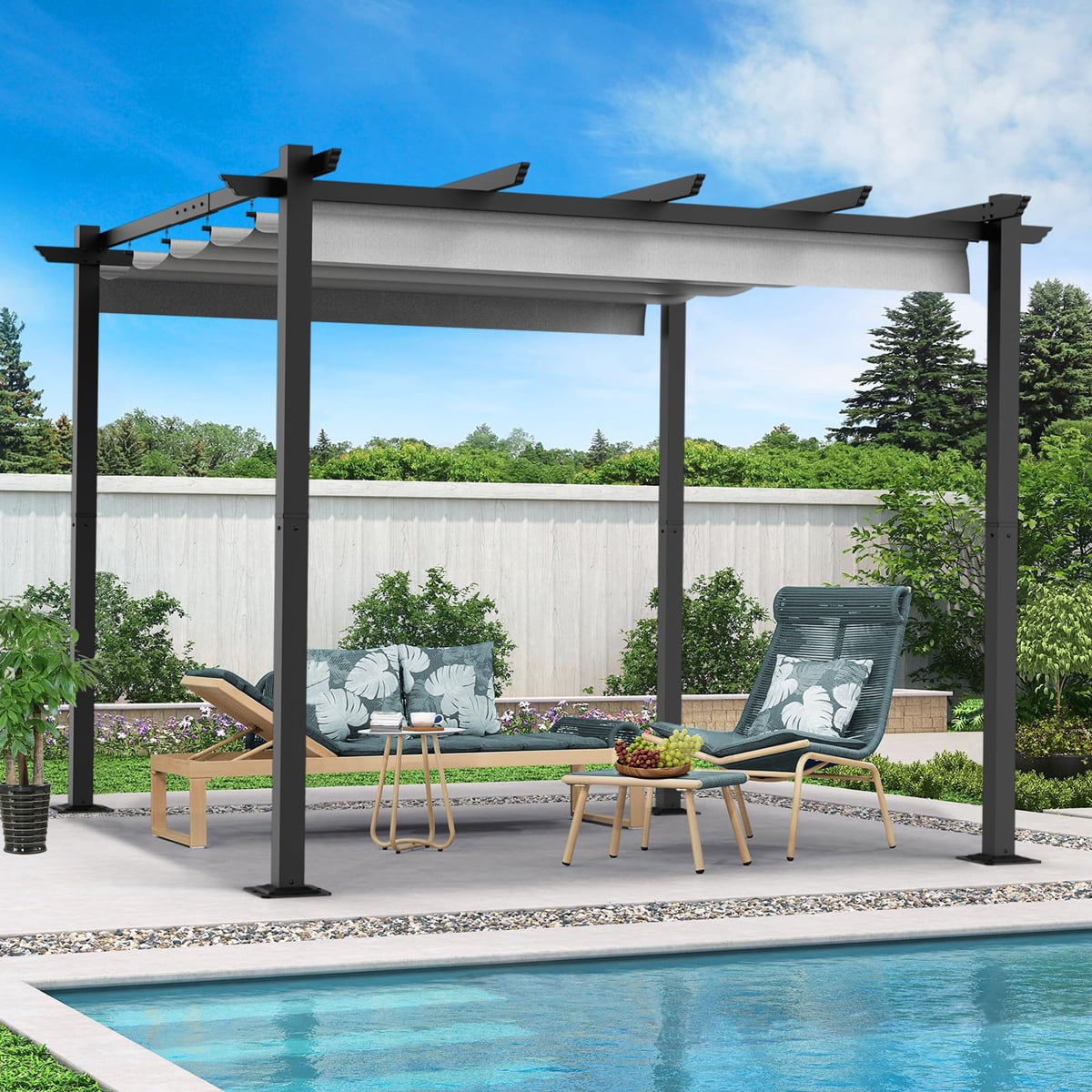 Faitaliicy 10'/13' Aluminum Pergola With Retractable Pergola Canopy ...