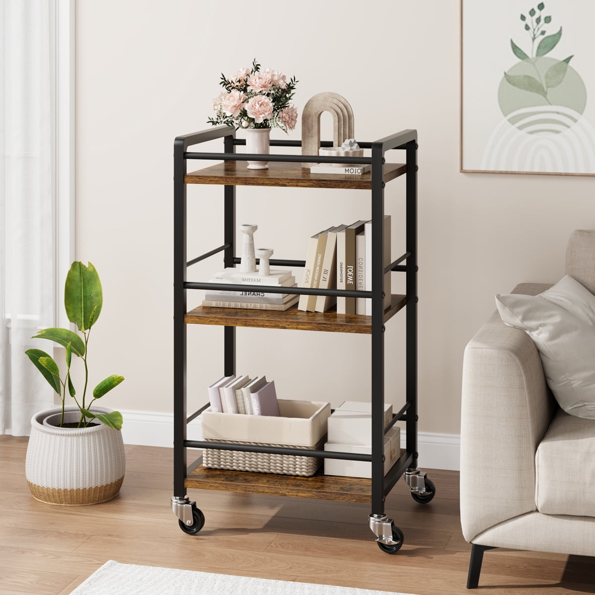 Faitaliicy 3-Tier Bar Cart Mobile Bar Serving Cart With Wheels Mini ...