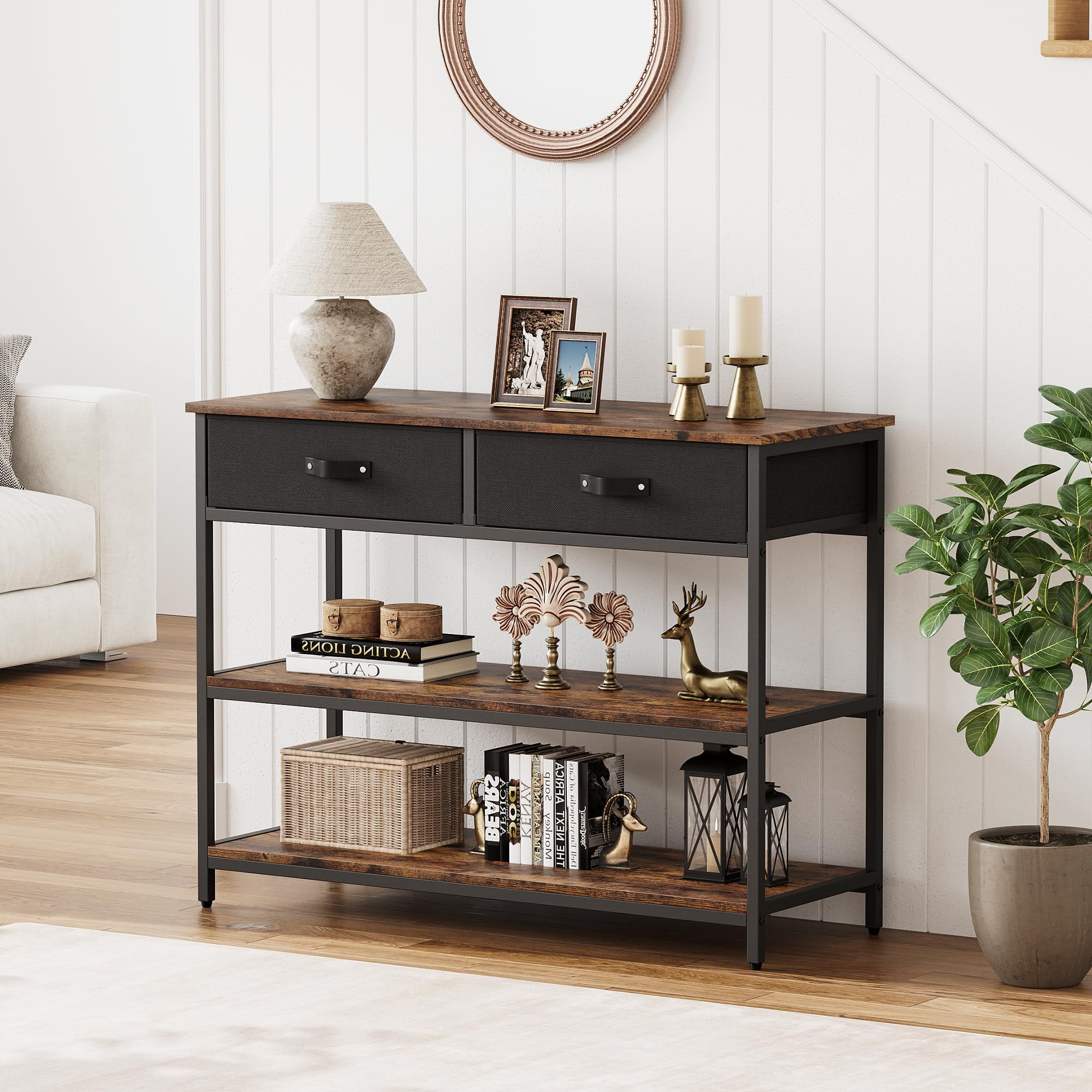 Faitaliicy 3 Tier Console Table With Drawers Side Table With Storage ...