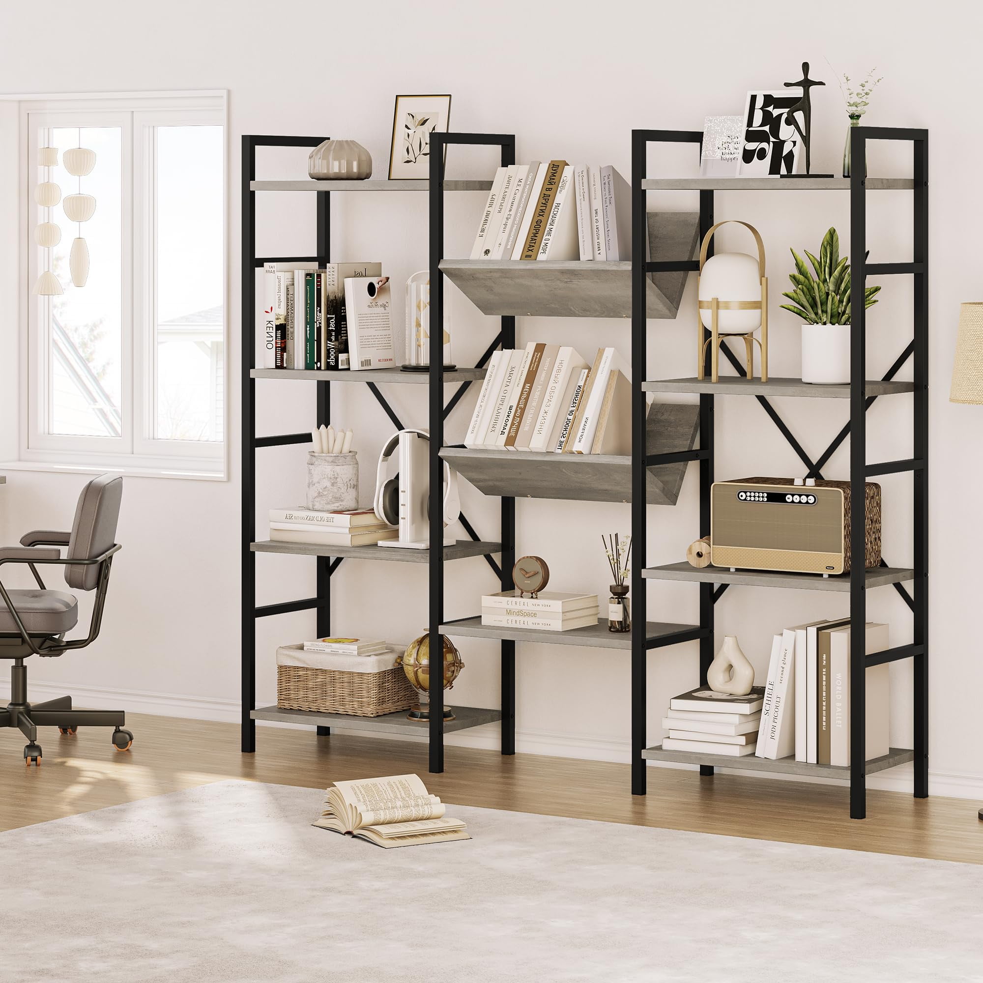 Faitaliicy 4 Tier Bookshelf With Open Display Shelves Metal Frame Wide ...
