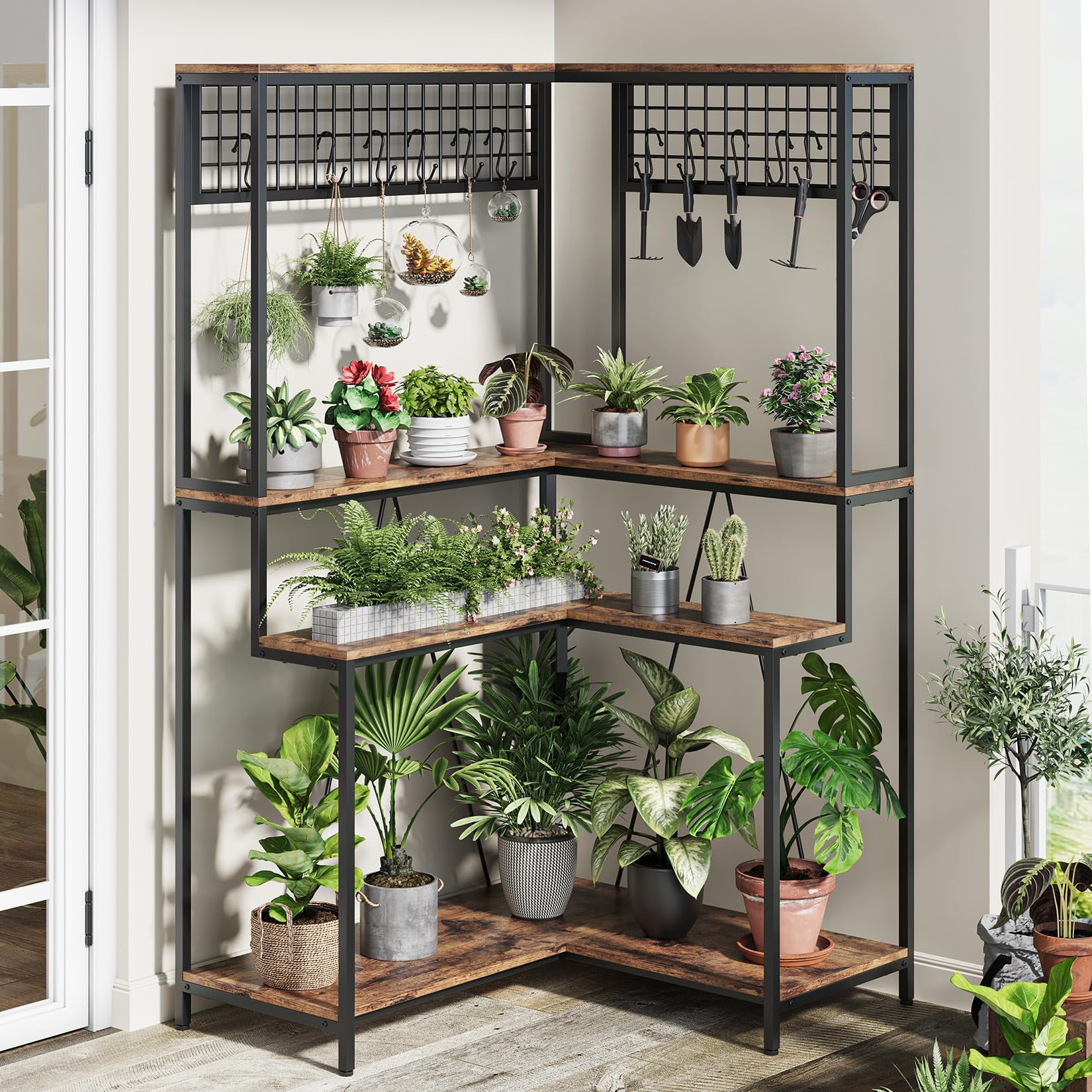 Faitaliicy 4 Tier L shaped Corner Bookshelf Corner Plant Stand Large ...