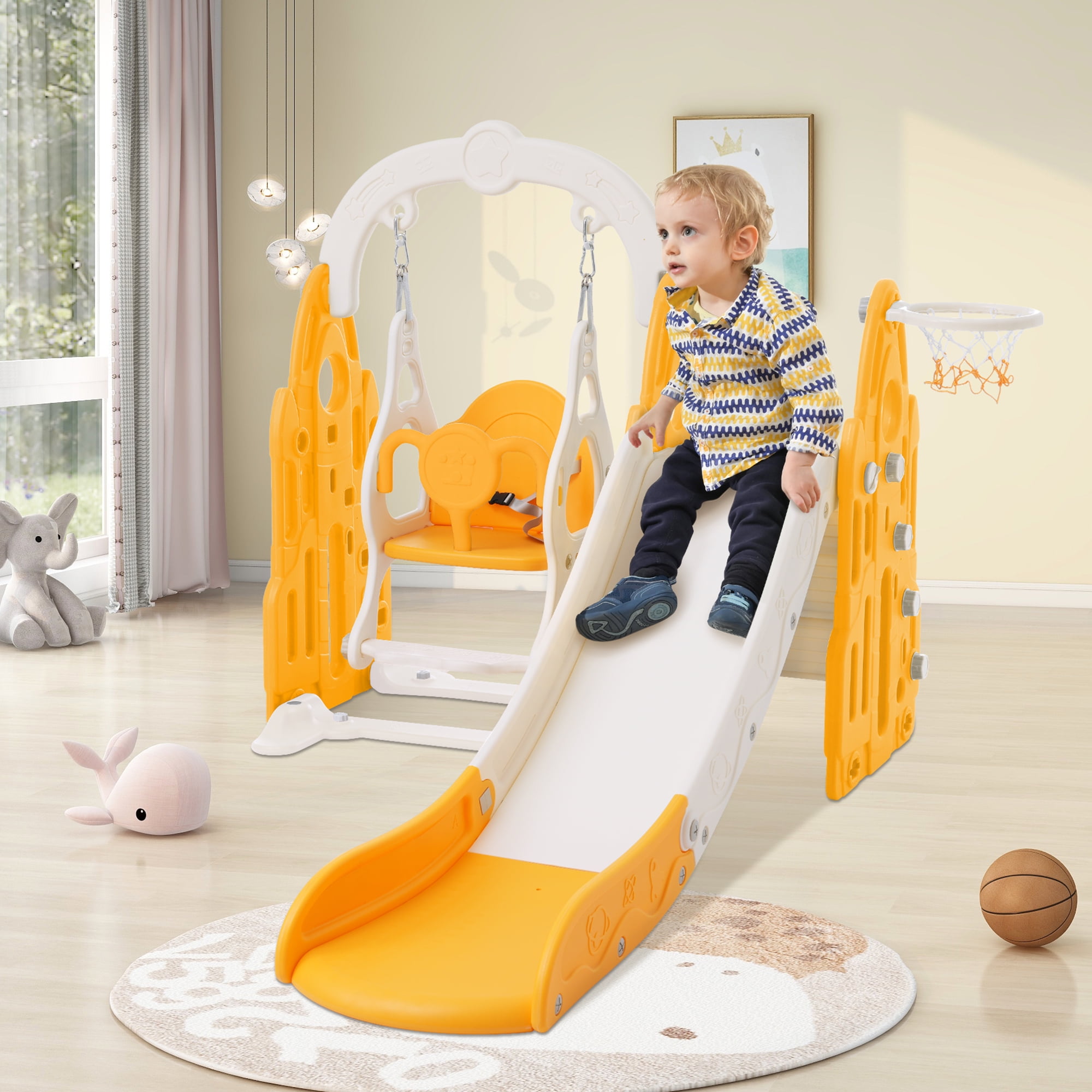 Faitaliicy 4-in-1 Kids Slide and Swing Set for Toddler Age 1-5, Extra ...