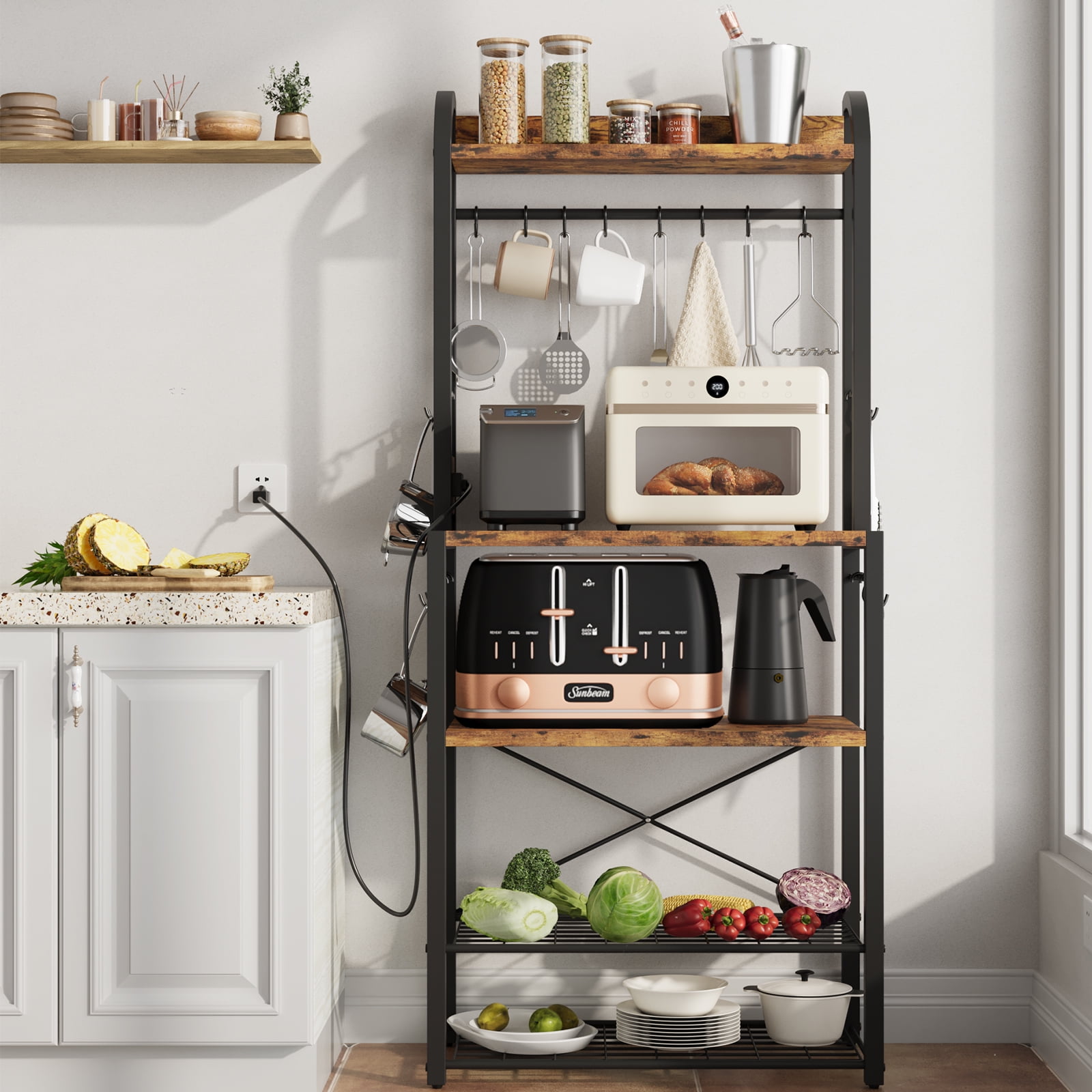 Faitaliicy 5-Tier Bakers Rack With Power Outlet Narrow Microwave Stand ...