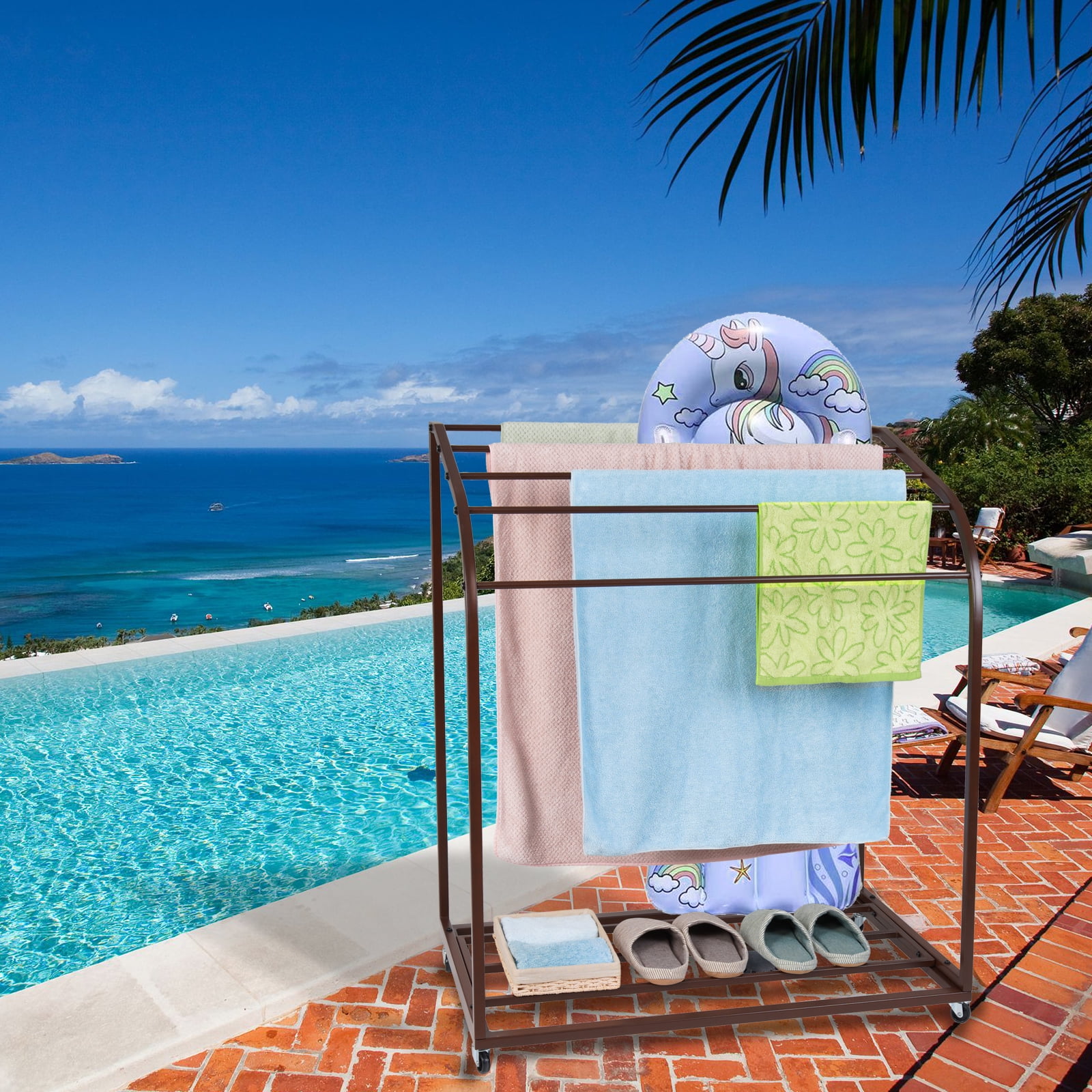 Faitaliicy 5 Tiers Pool Towel Rack Outdoor With Wheels PVC Trapedozal ...