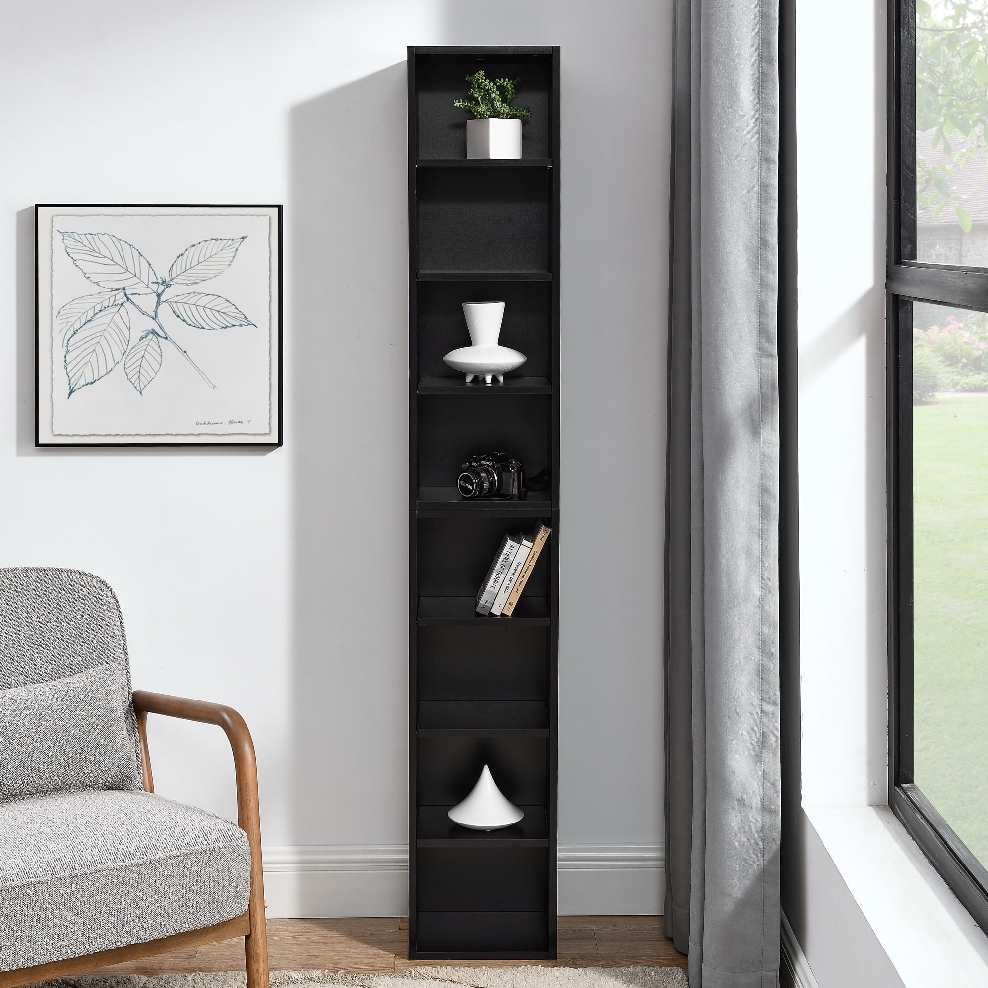 Faitaliicy 8-Tier Media Tower Rack Tall Narrow Bookcase CD DVD Slim ...