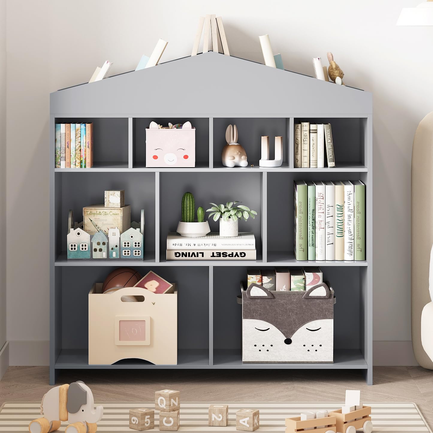 Faitaliicy 9-Cubby Kids Toy Storage Organizer With Bookshelf Wooden ...