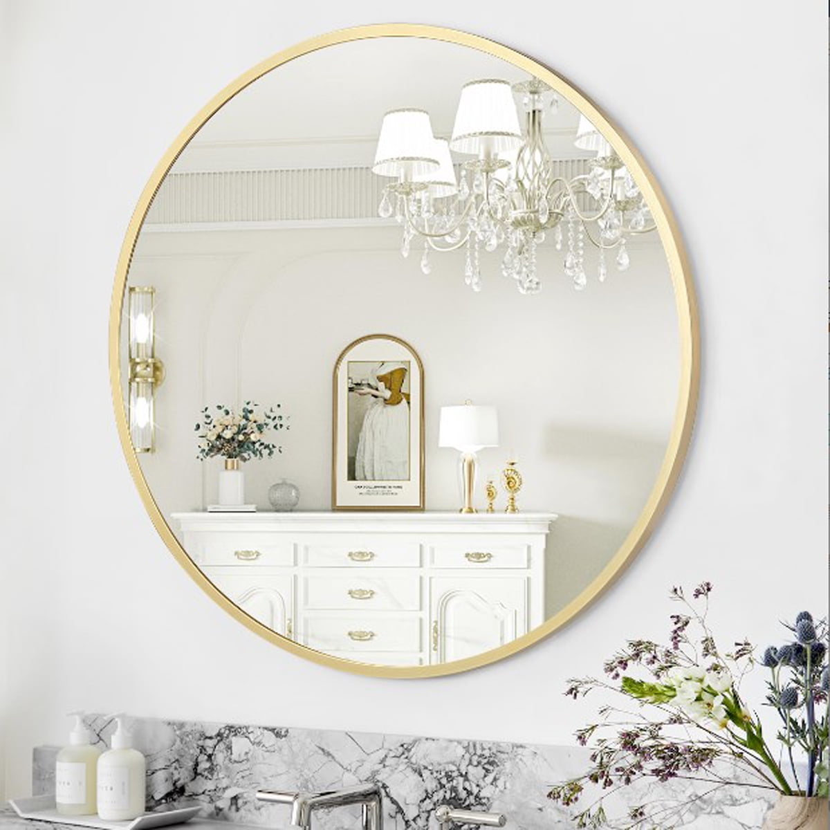Faitaliicy Black Metal Frame Round Square Mirror For Wall Aluminum ...
