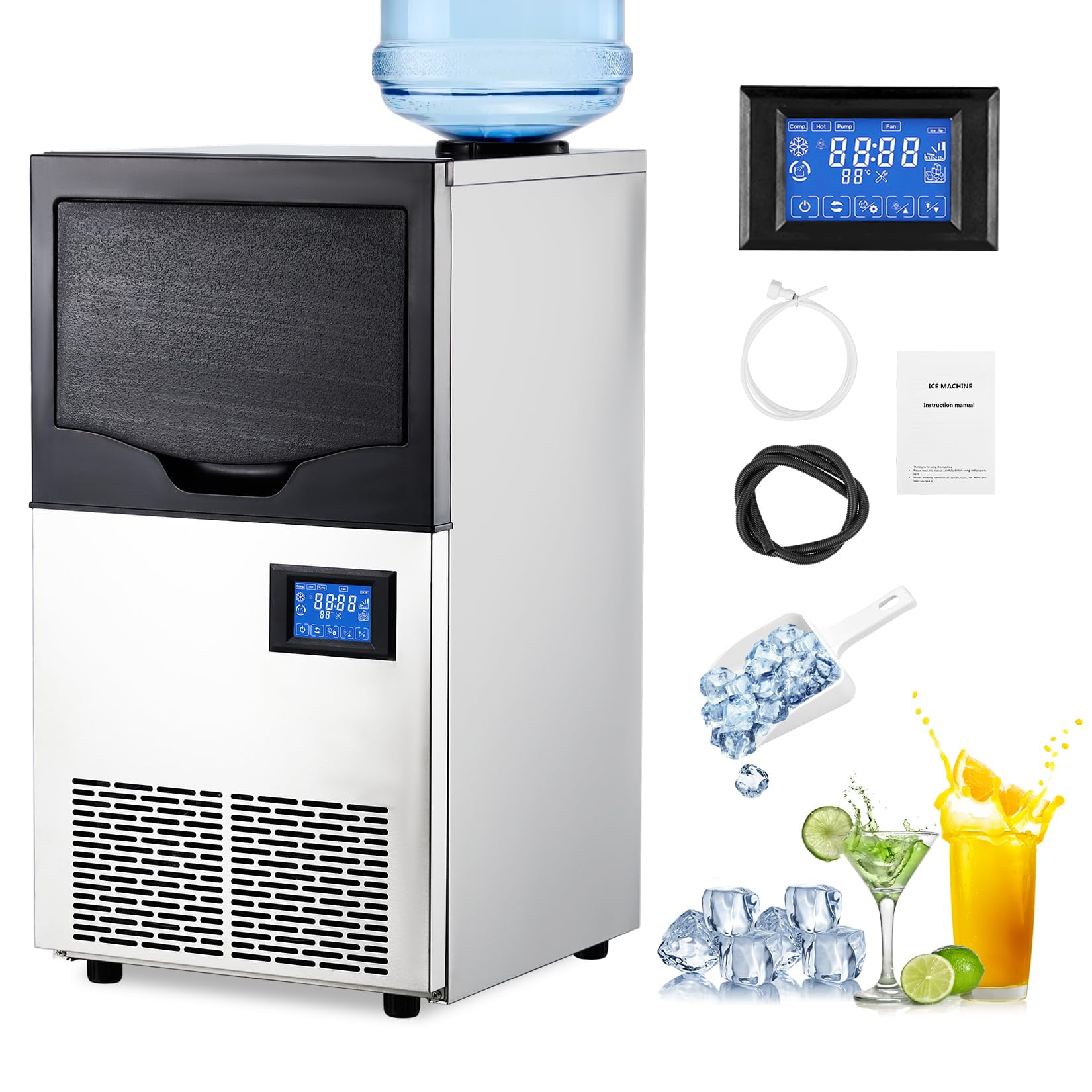 Faitaliicy Commercial Ice Maker Machine,90Lbs/24H Stainless Steel Under ...