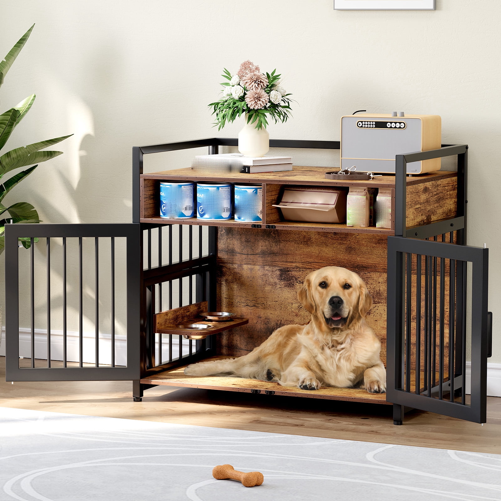 Faitaliicy Dog Crate Furniture Wooden Dog Crate End Side Table With ...