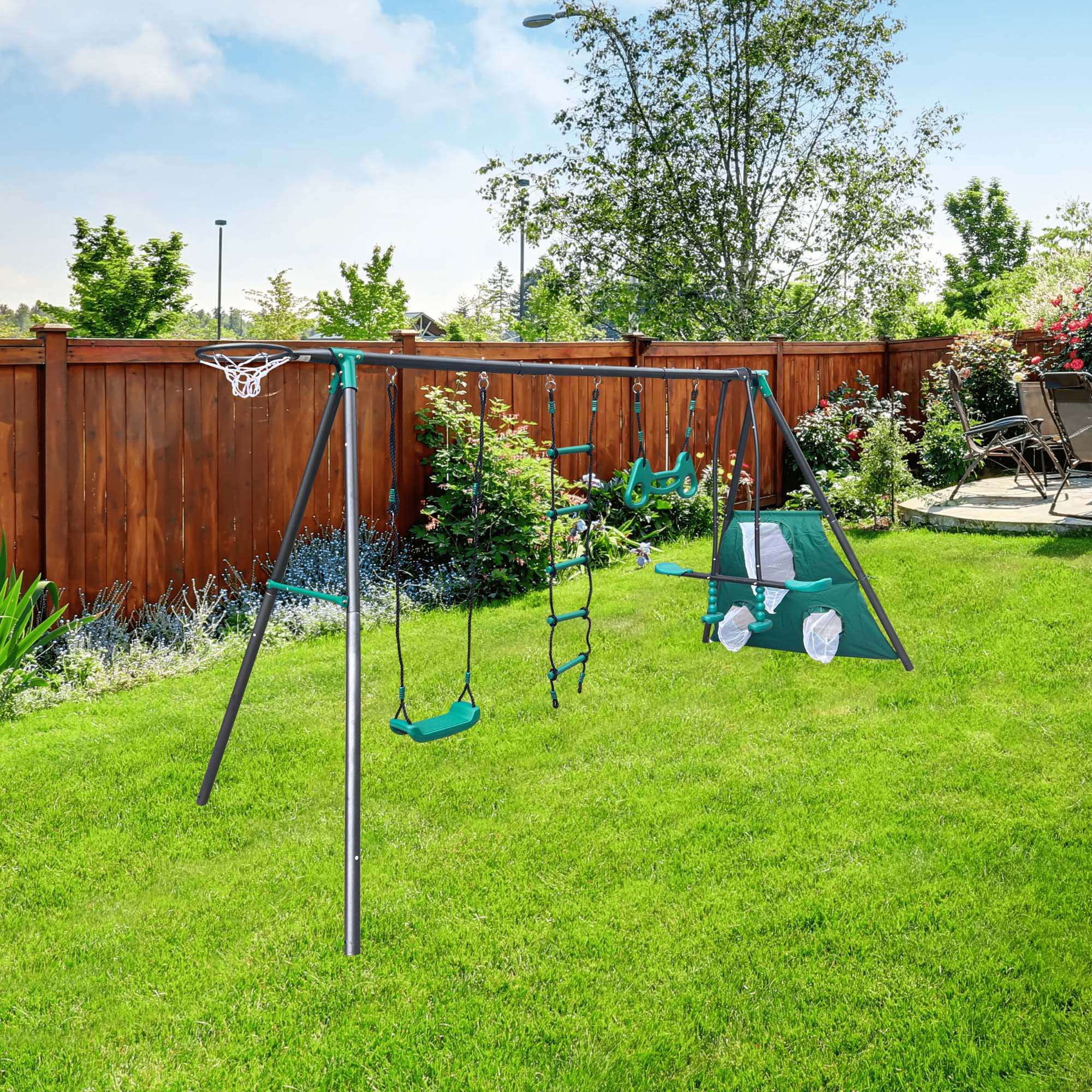 Faitaliicy Function Swing Sets Outdoor Heavy-Duty Metal Playset With ...