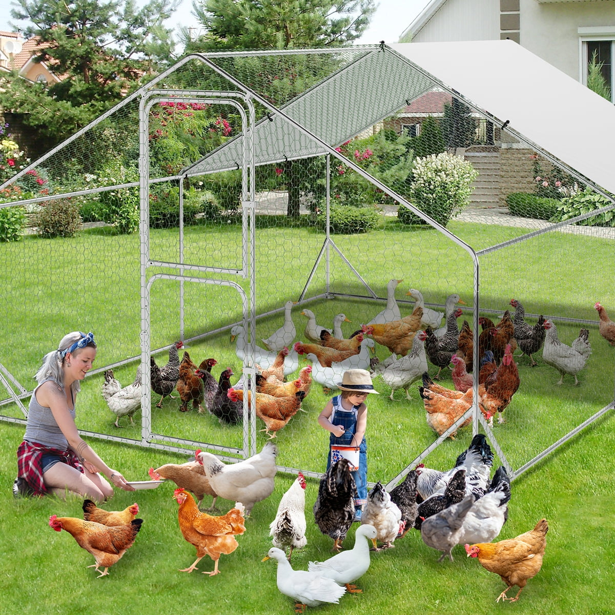 Faitaliicy Large Metal Chicken Coop Poultry Cage With Waterproof Cover ...