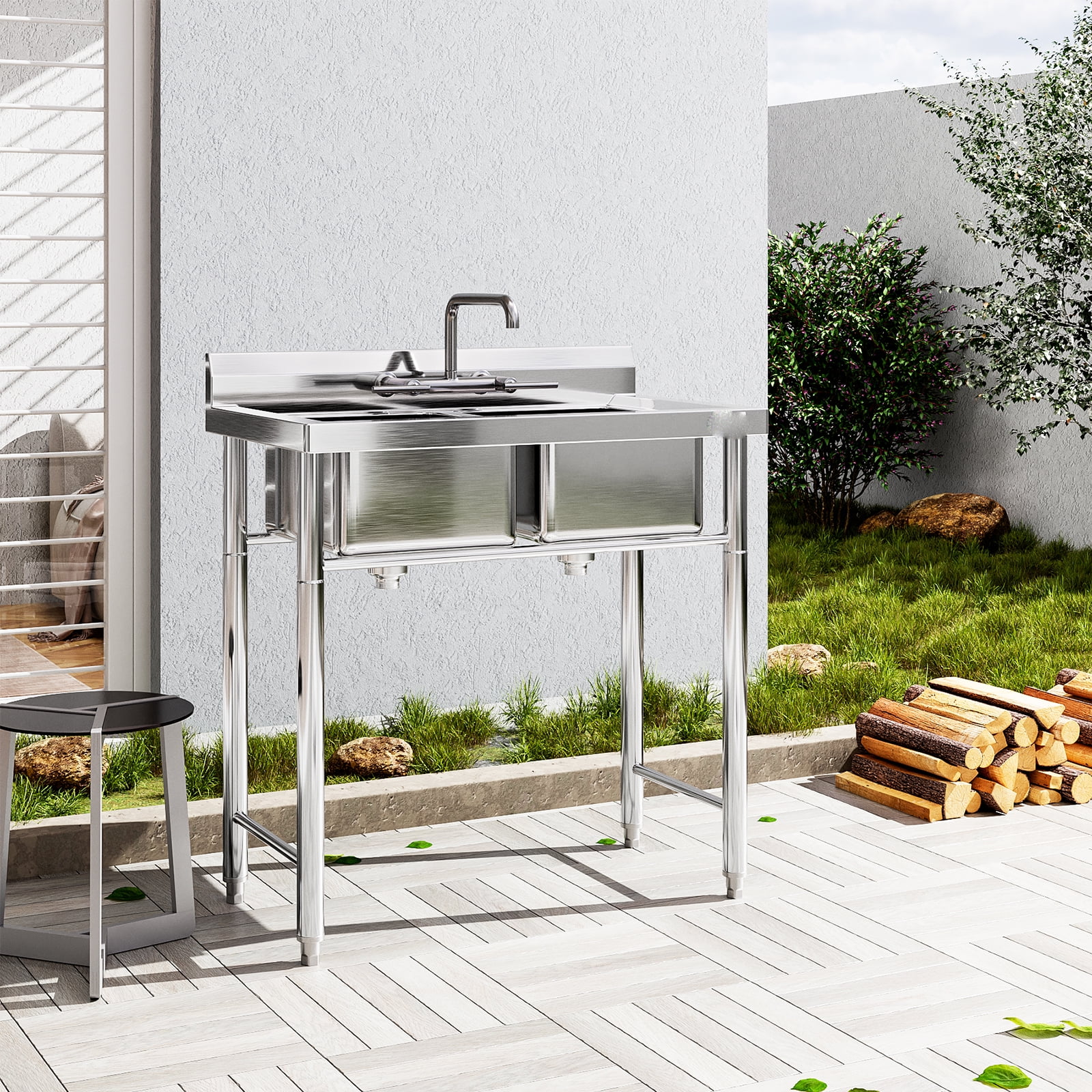 Faitaliicy Stainless Steel Utility Sink Free Standing Kitchen Sink Anti ...