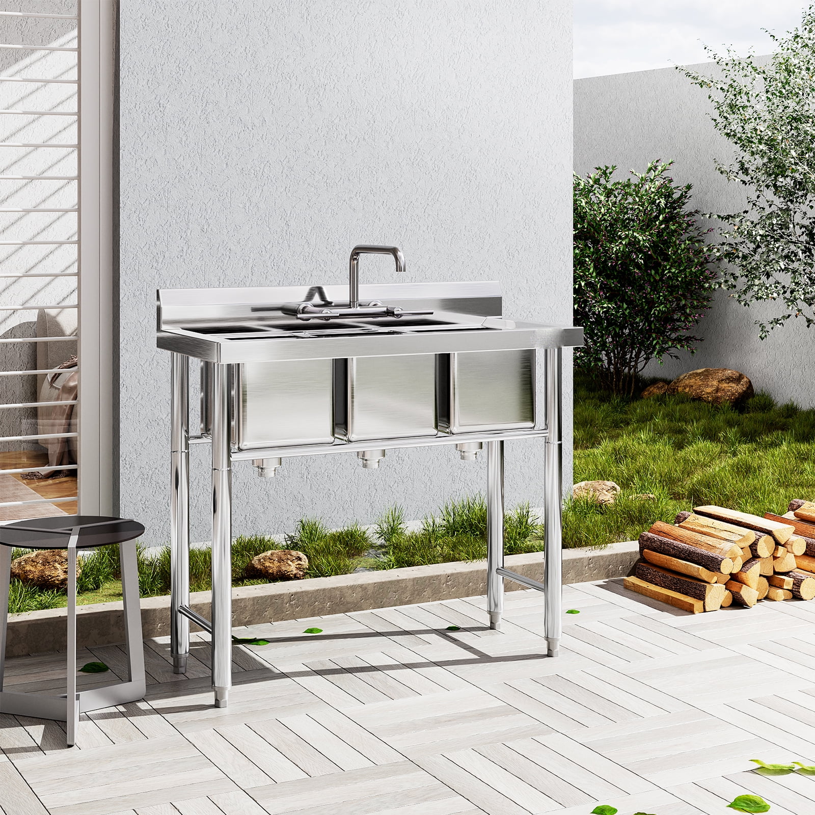 Faitaliicy Stainless Steel Utility Sink Free Standing Kitchen Sink Anti ...